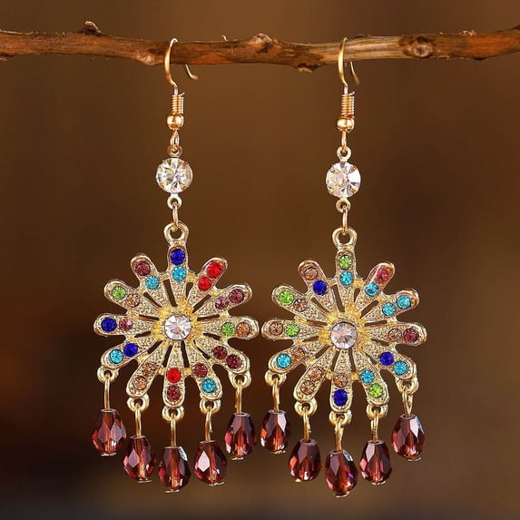 CREATITOY 1 Pair Vintage Ethnic Rhinestone Flower Earrings - Boho Style ...