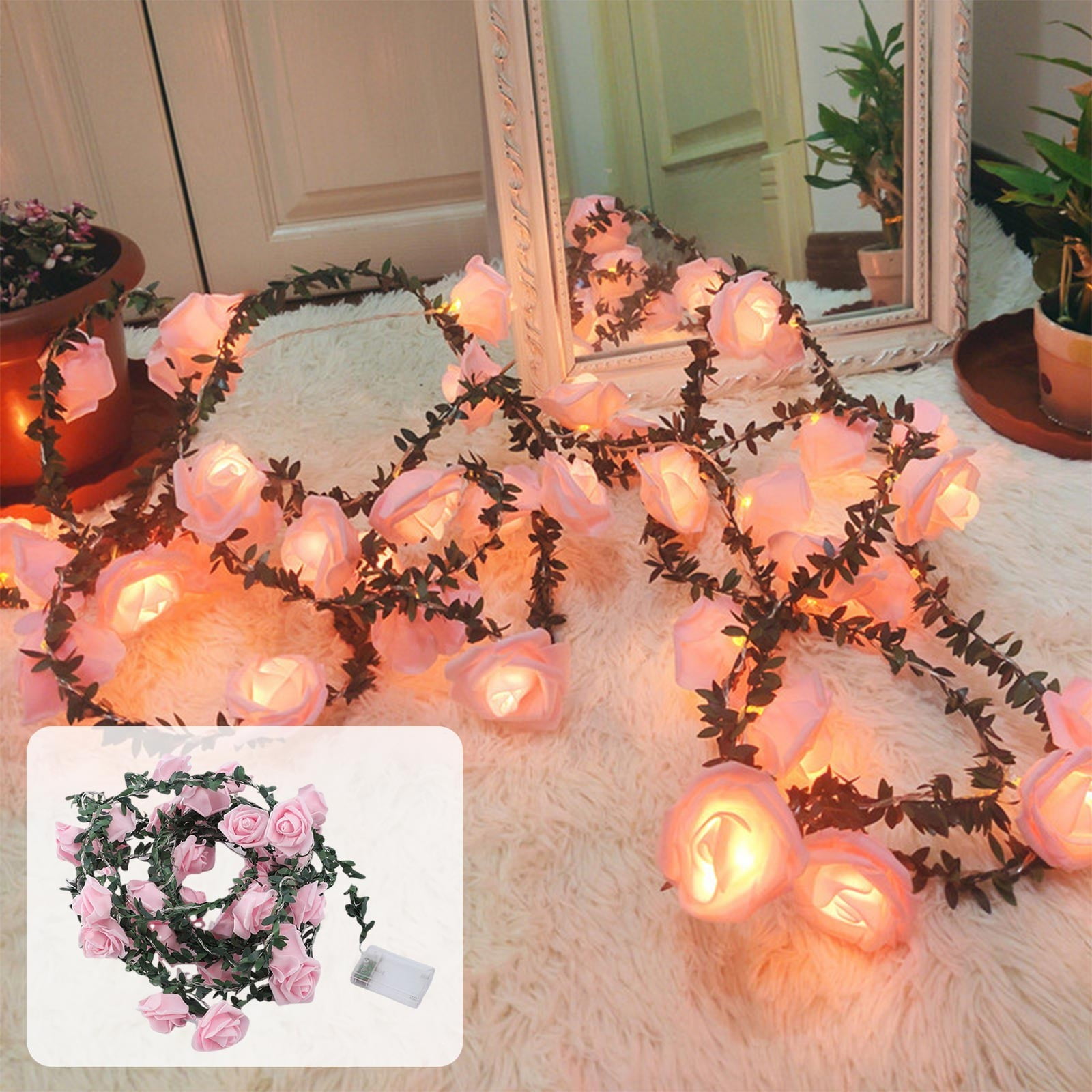 CREATITOY 1 Pc 4.9Ft/9.8Ft Valentine's Day Rose Vine String Lights ...