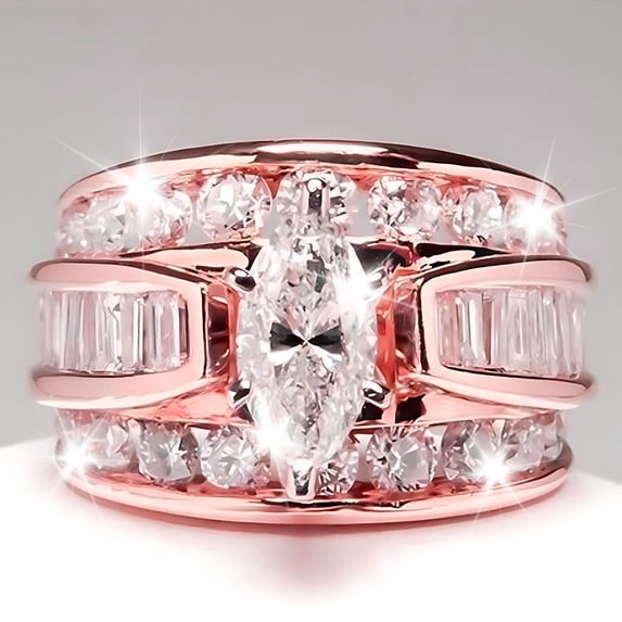 CREATITOY 1 Pc Rose Gold Electroplated Zircon Ring - Shiny Design ...