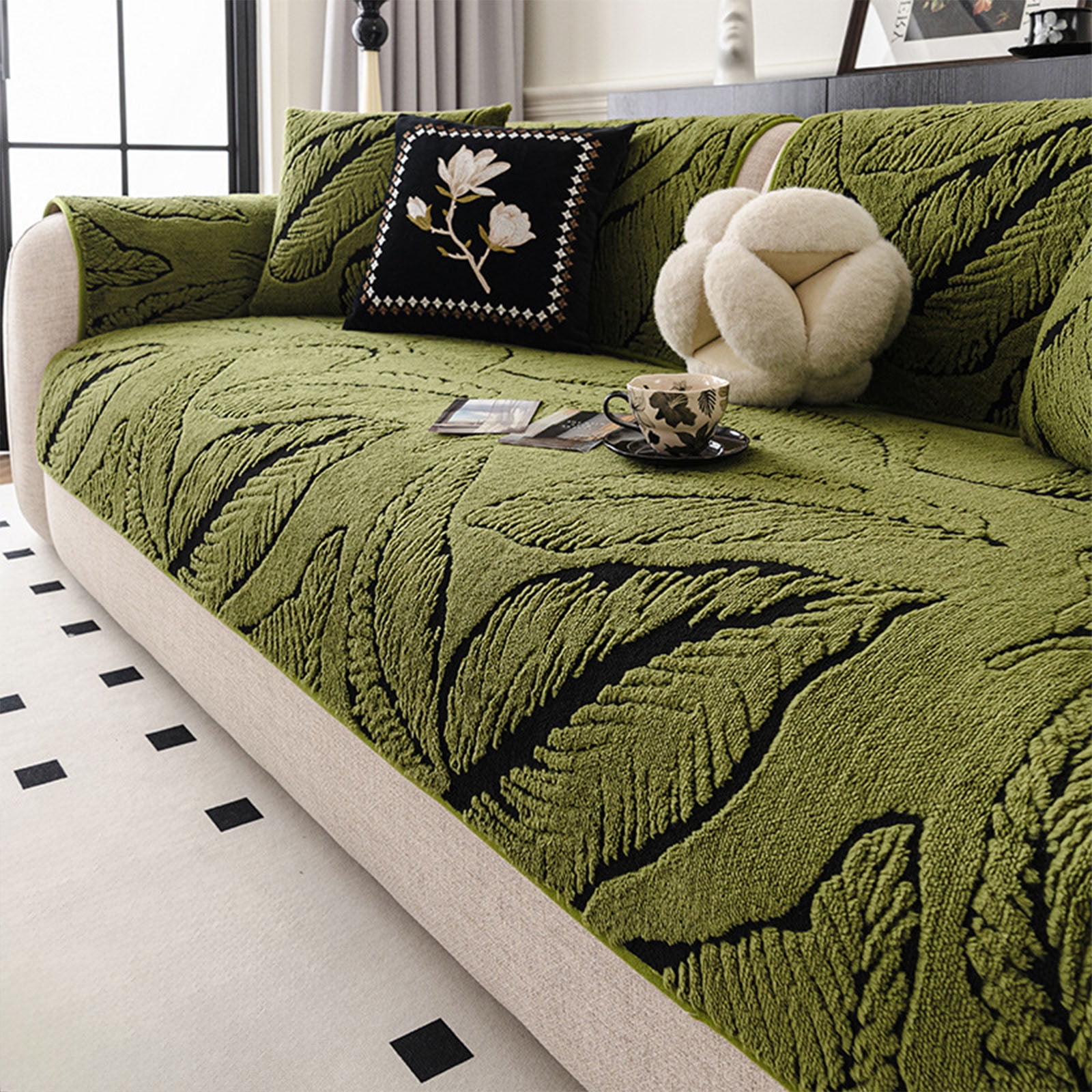 CREATITOY 1 Pc Thick Plush Sofa Cover - Vintage Winter Anti-Slip Sofa ...