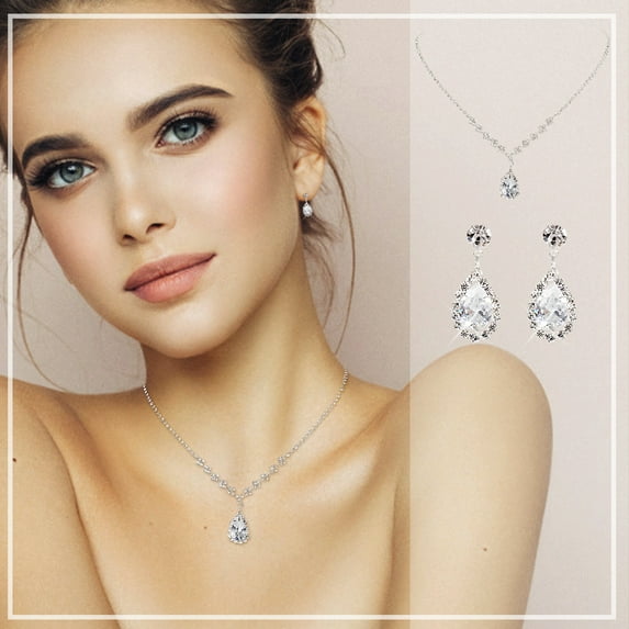 CREATITOY 1 Set Crystal Teardrop Jewelry Set - Necklaces Earrings ...