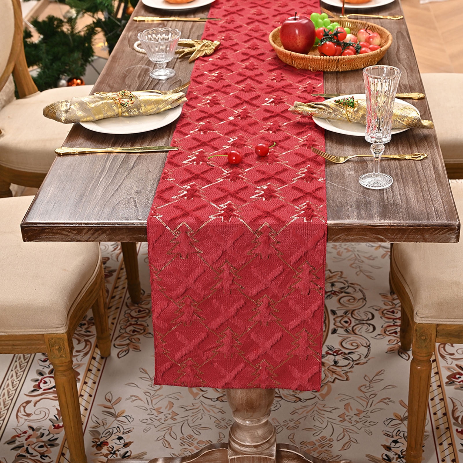 CREATITOY 11.02x39.37 Inch Christmas Gold Pine Table Runner, Universal ...