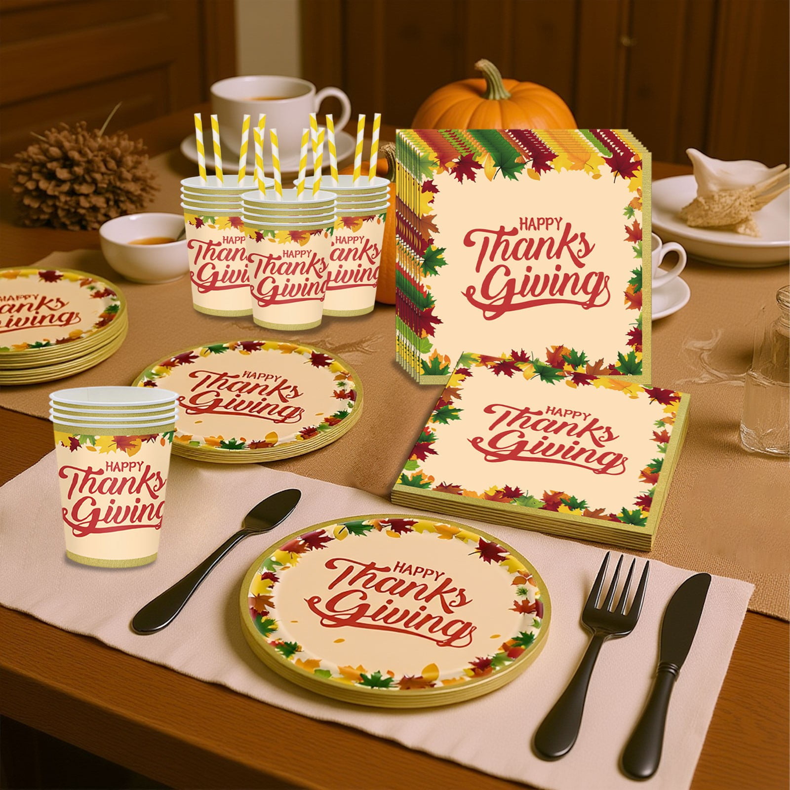 CREATITOY 125 Pcs Thanksgiving Disposable Tableware Set - 25 Plates 25 ...