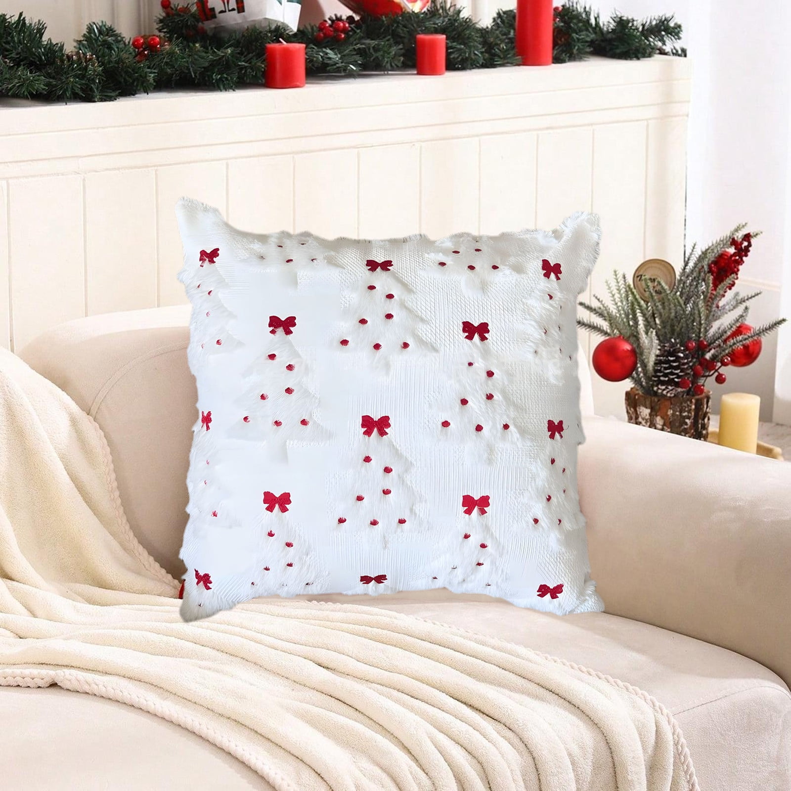 CREATITOY 17.72x17.72 Inch Christmas Plush Pillow Cover Embroidered ...
