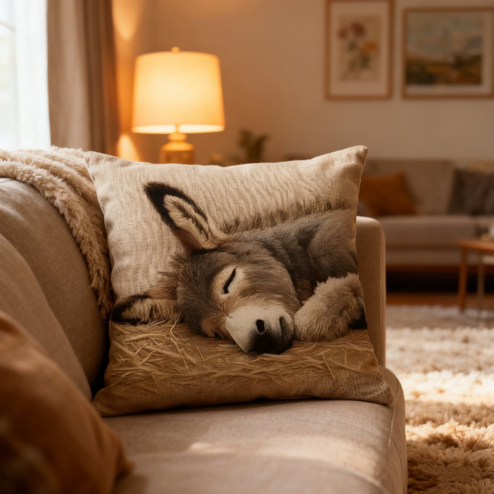 CREATITOY 2D-Like Cute Donkey Sleeping Pillow Cover Decorative Cushion ...