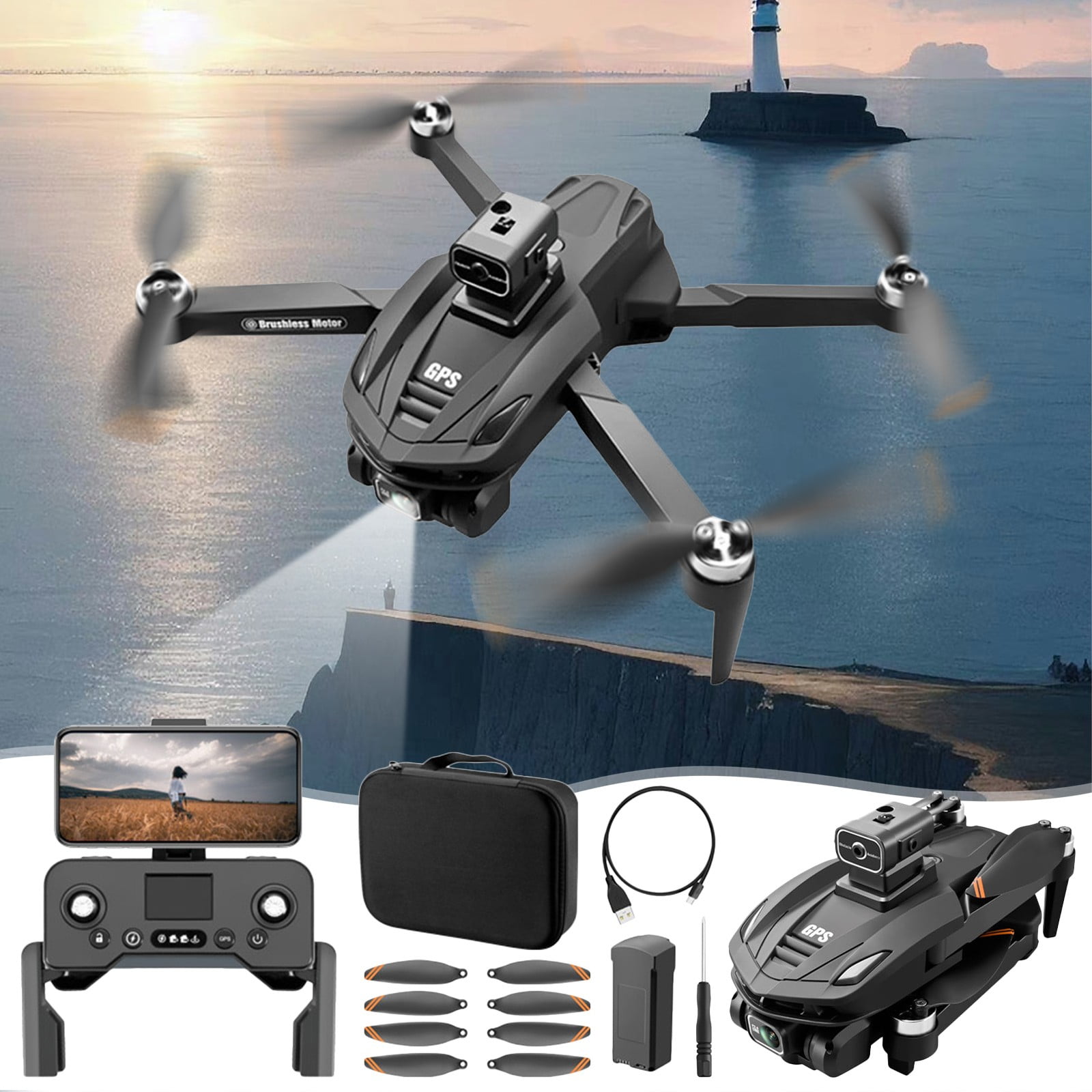 CREATITOY Best Toy Drones V168 8K GPS Brushless Motor Drones with 4-Way ...