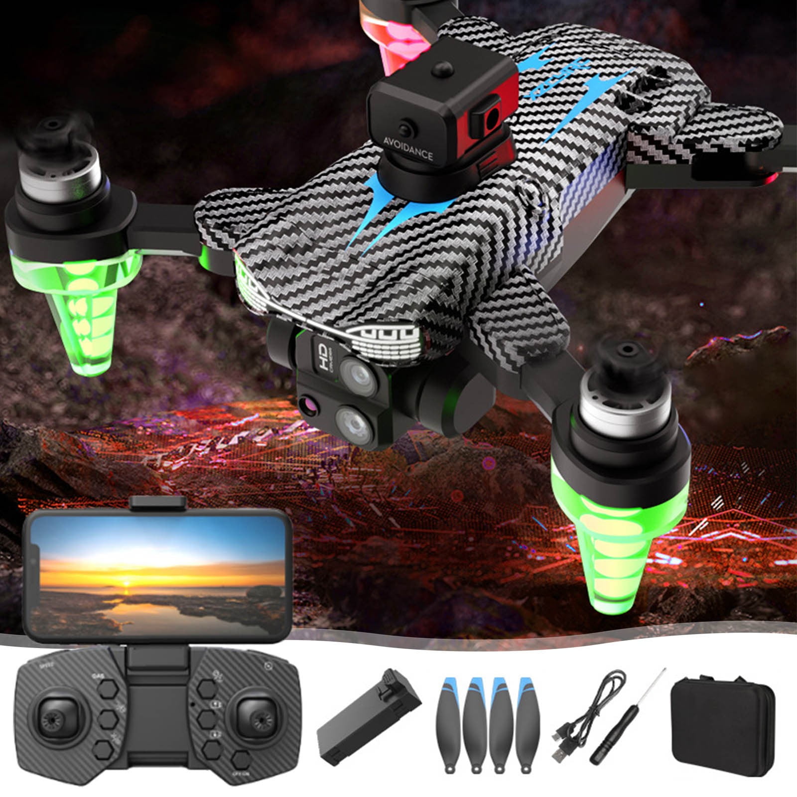 CREATITOY C19S Brushless Motor RC Toy Drone with Dual Cameras, 4-Way ...