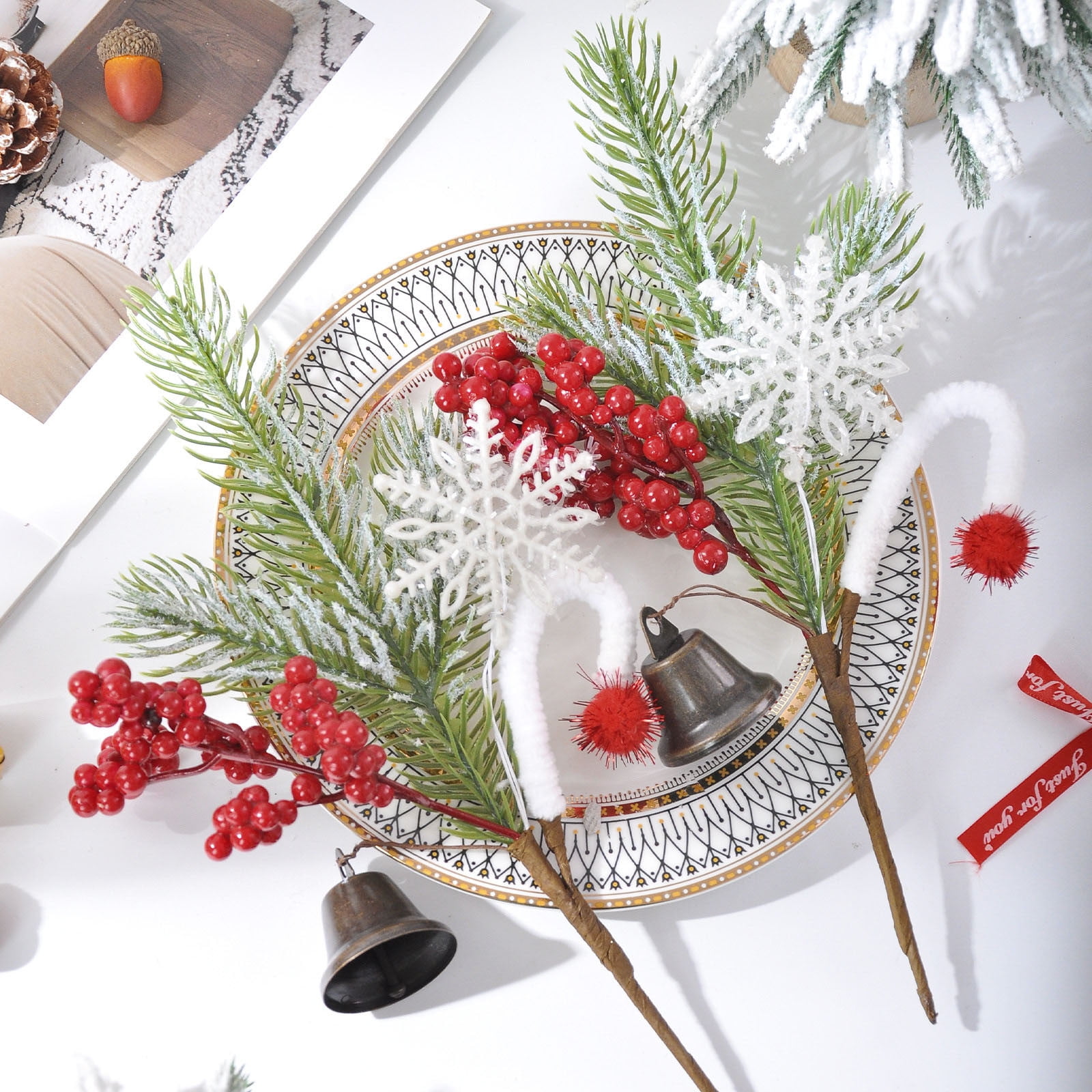 CREATITOY Christmas Bell Branch Insert Ornament, Tree Hanging Decor ...