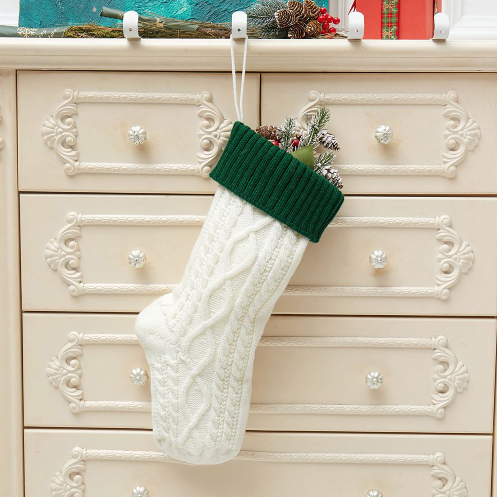 CREATITOY Christmas Color-Blocked Knitted Stocking, Soft Wool Yarn ...