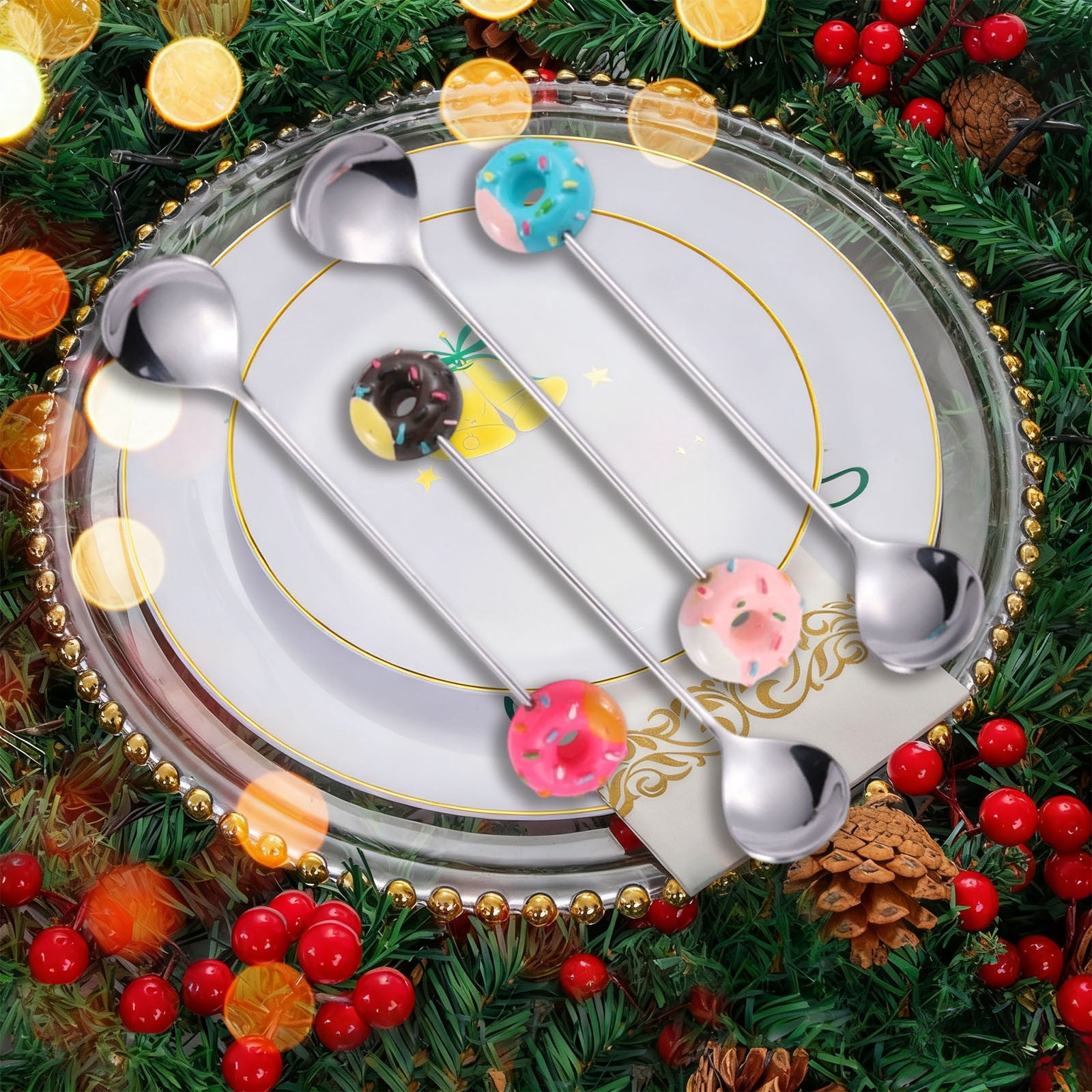 CREATITOY Christmas Donut Stainless Steel Utensil t, Fruit Coffee ...