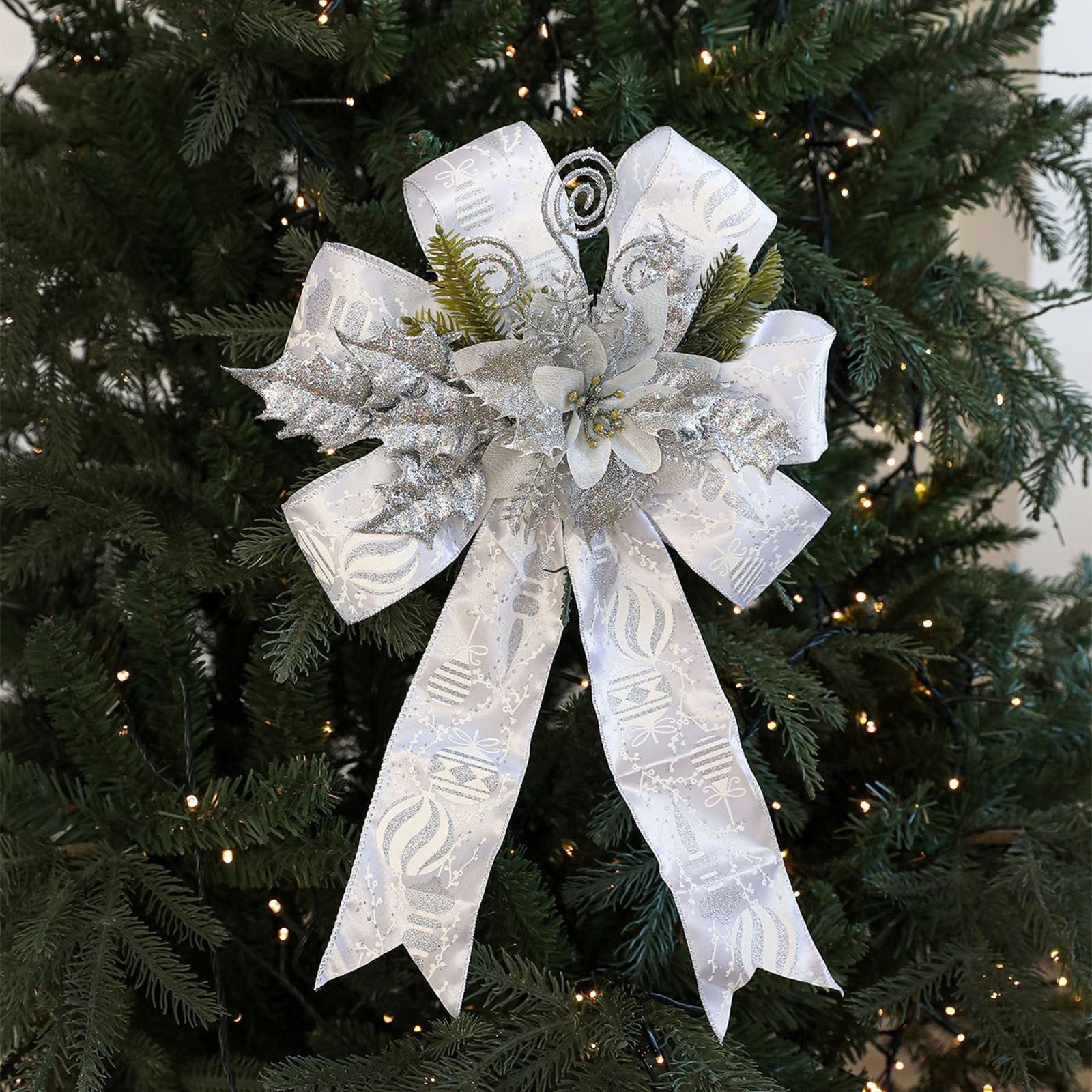 CREATITOY Christmas Fabric Glitter Bow Ornament, Multi-Layer Sticky ...