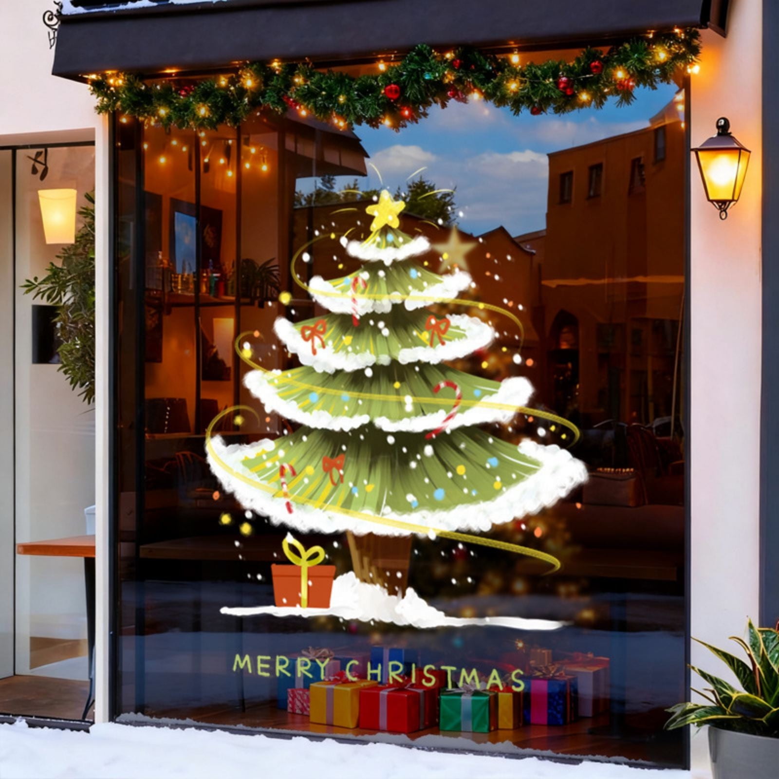 CREATITOY Christmas Static Window Stickers Green Christmas Tree Decor ...