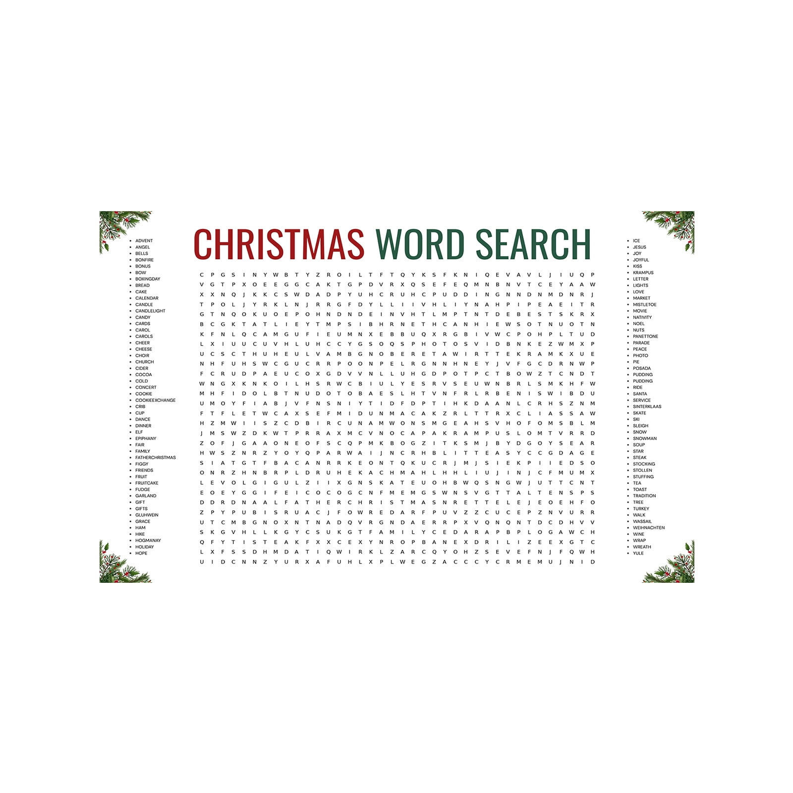 CREATITOY Christmas Word Search Poster, Festive Holiday Activity Decor ...