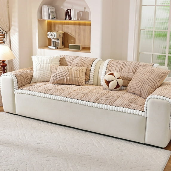 CREATITOY Cotton Fleece Sofa Cover - 27.6x59.1In Thick Plush One-Piece ...