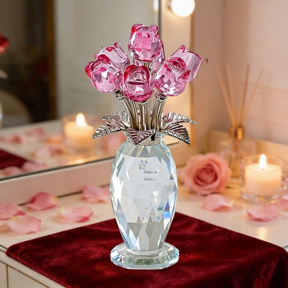 CREATITOY Crystal Red Rose Bouquet - Romantic Valentine's Day Decor for ...