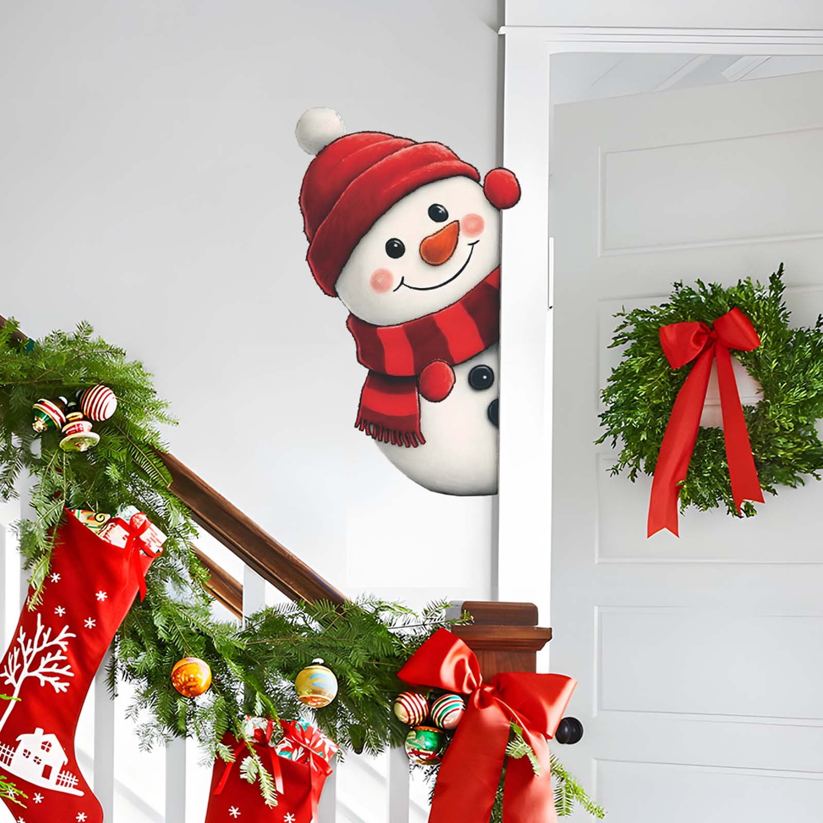 CREATITOY Cute Peeking Snowman Wall Stickers - Living Room Entryway ...
