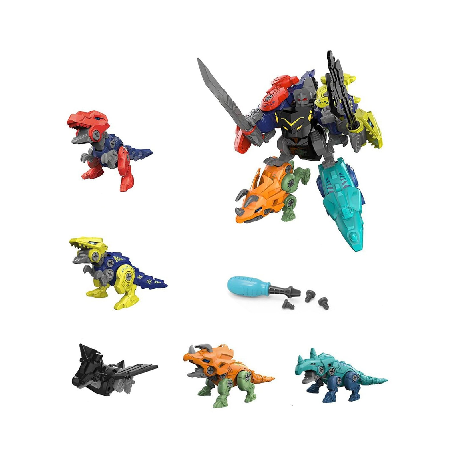 CREATITOY DIY 5-in-1 Removable Dinosaur Toys Set with Screw Assembly ...