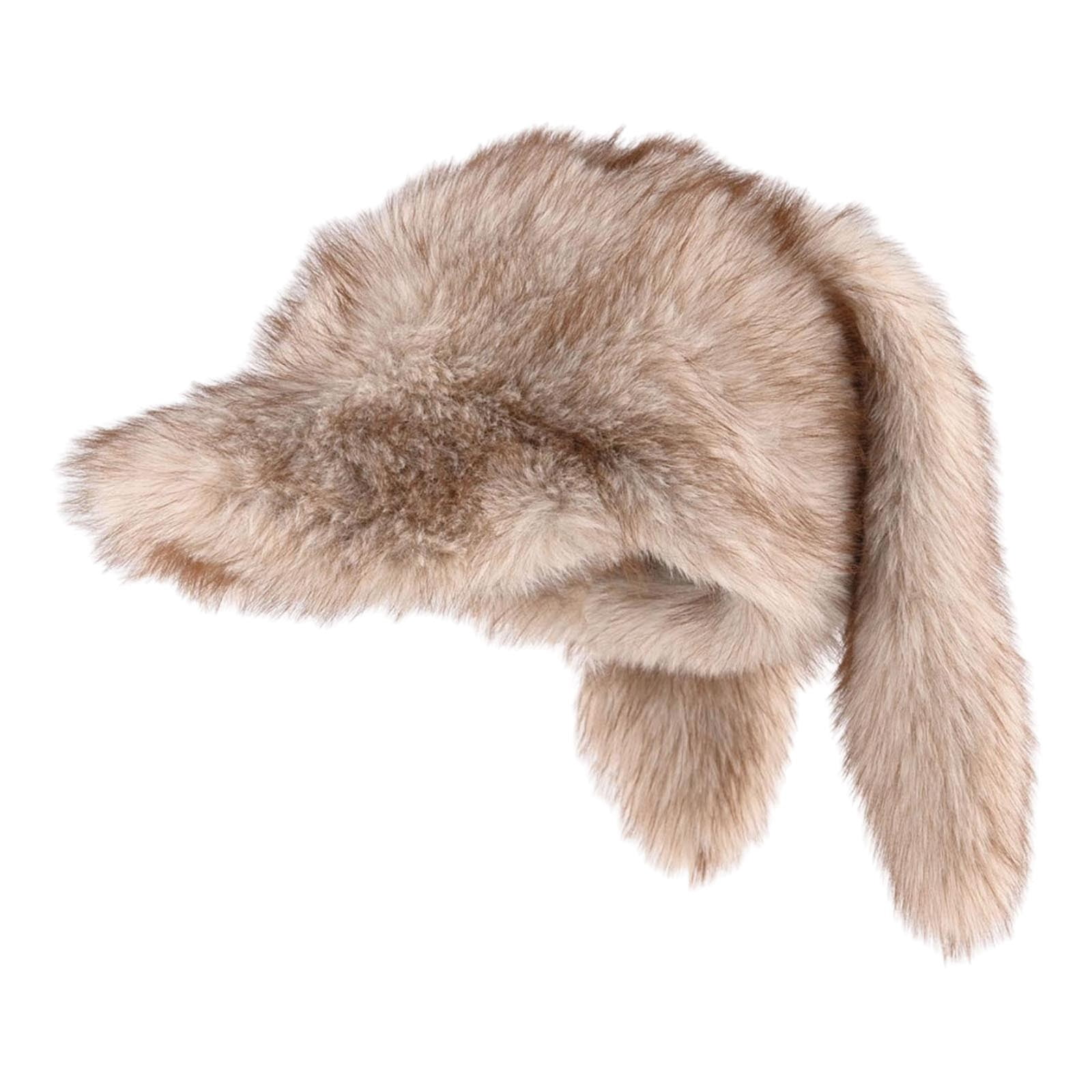 CREATITOY Faux Mink Fur Baseball Cap with Bunny Ears Winter Warm ...