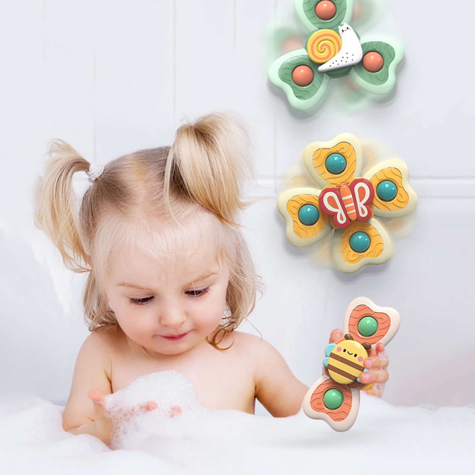 CREATITOY Gyro Insect Sucker Toy - 3PC Silicone Bath Toys for Kids ...