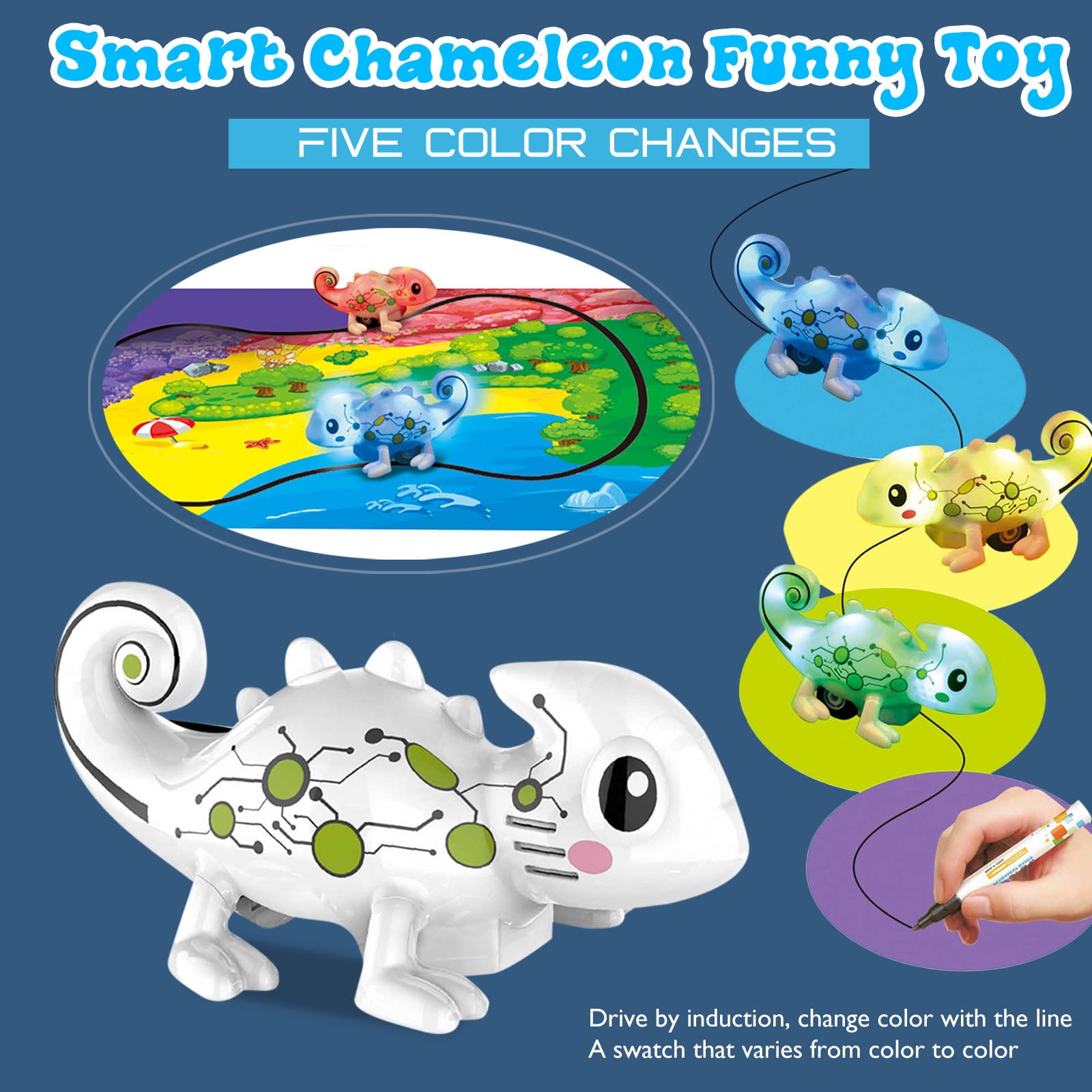 CREATITOY Inductive Chameleon Toy Car with Color-Changing Music & Line ...