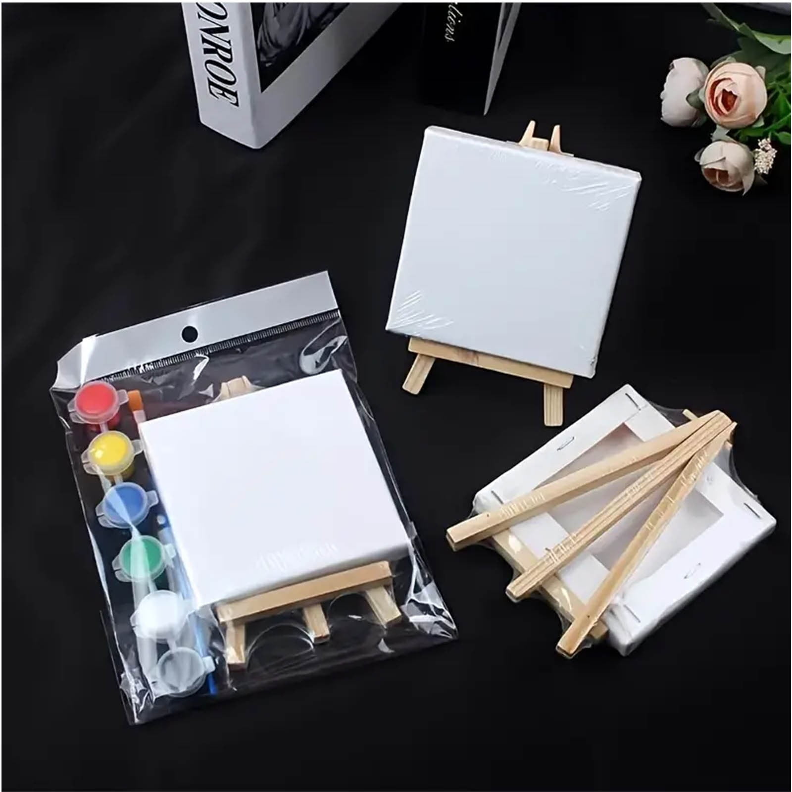 CREATITOY Kids Acrylic Paint Toy Kit with 2 Wooden Easels, 4PCS 8x10In ...