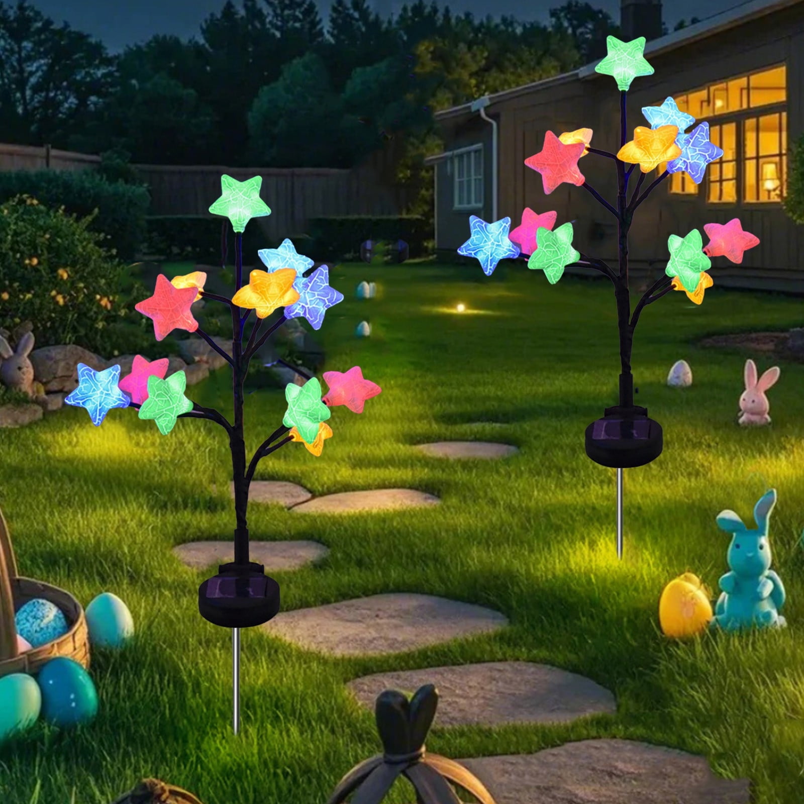 CREATITOY Outdoor Solar-Powered Easter Ground Stake Lights Garden Patio ...