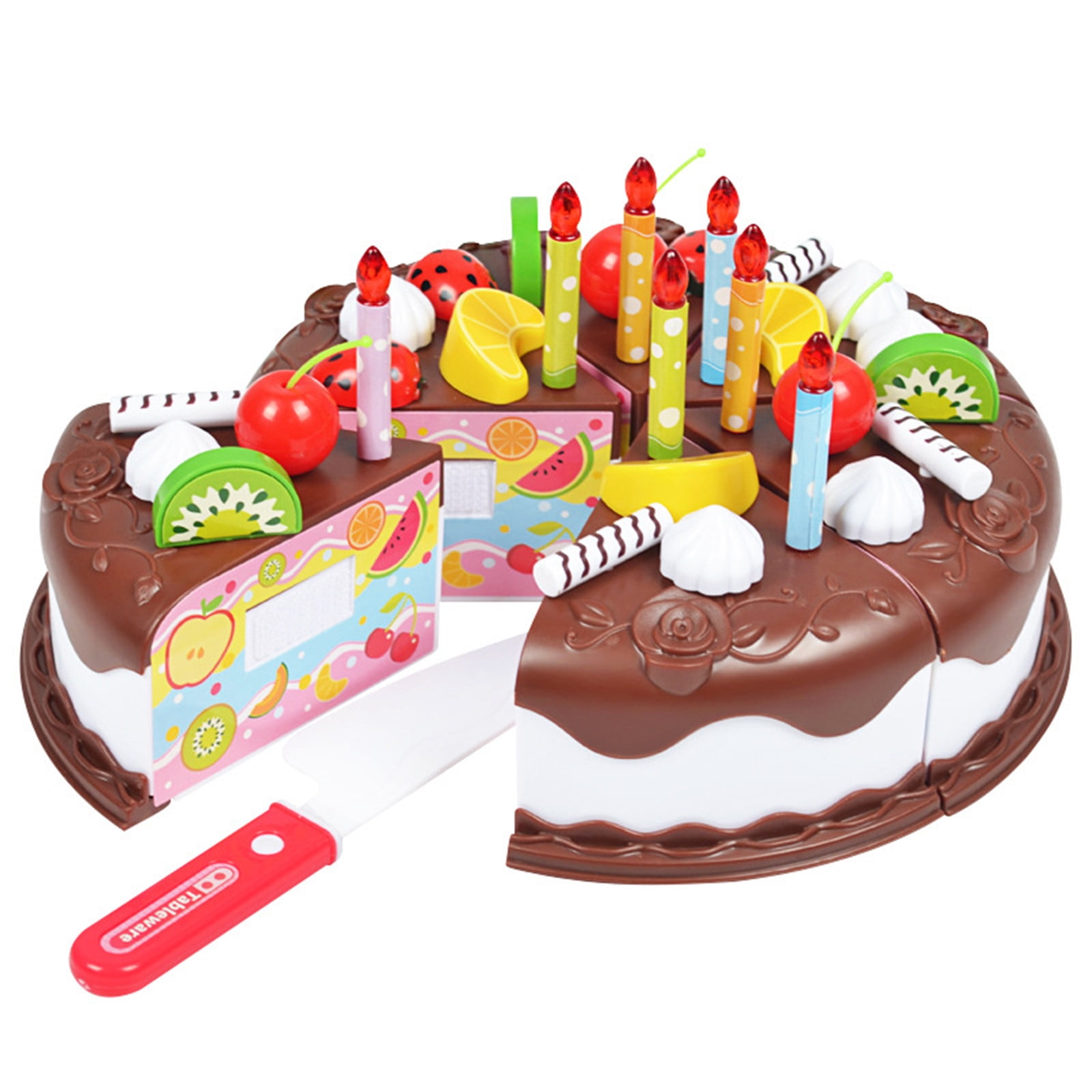CREATITOY Pretend Play Birthday Cake Toy Set with Candles & Fruit ...