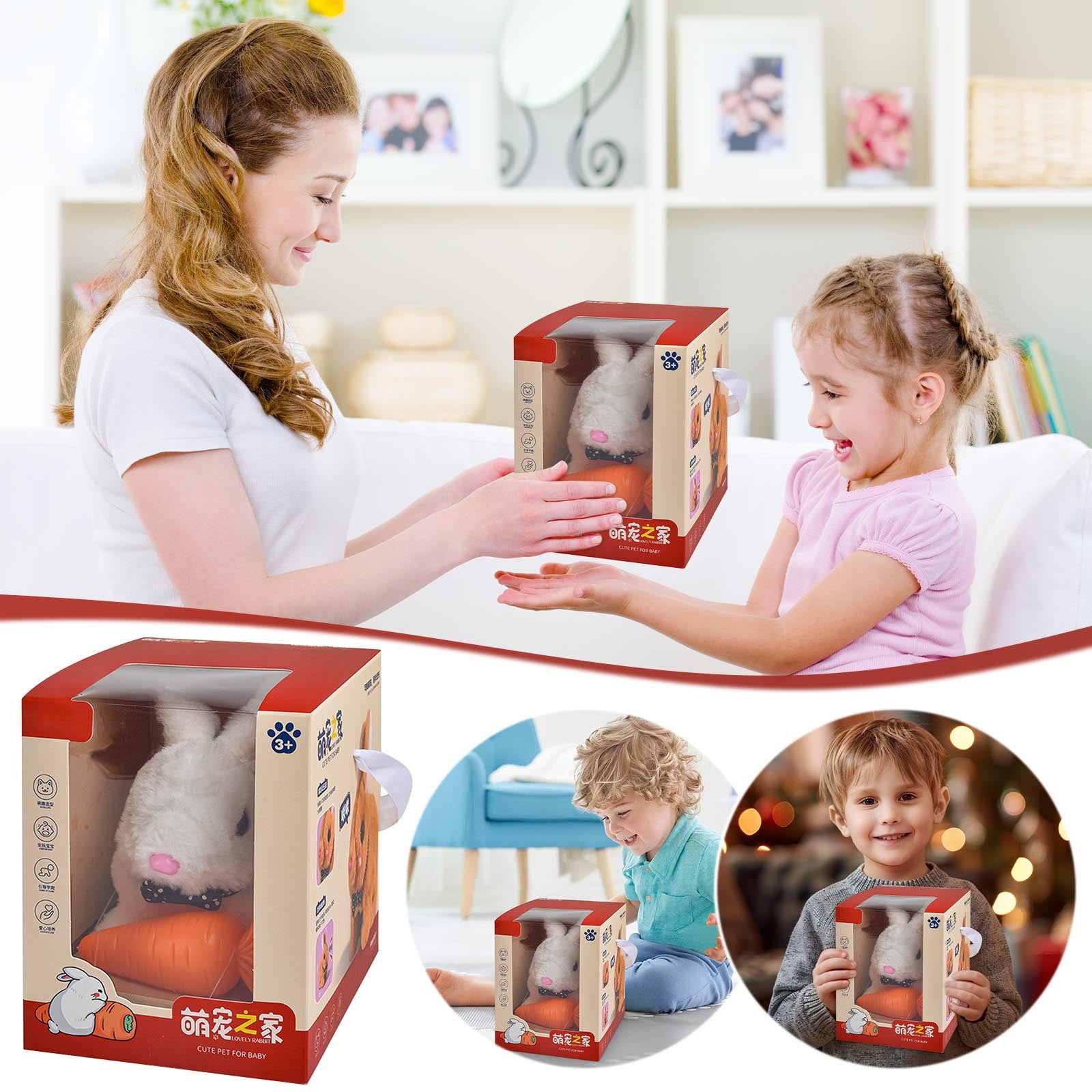 CREATITOY Realistic Walking & Barking Electronic Plush Rabbit Toy ...