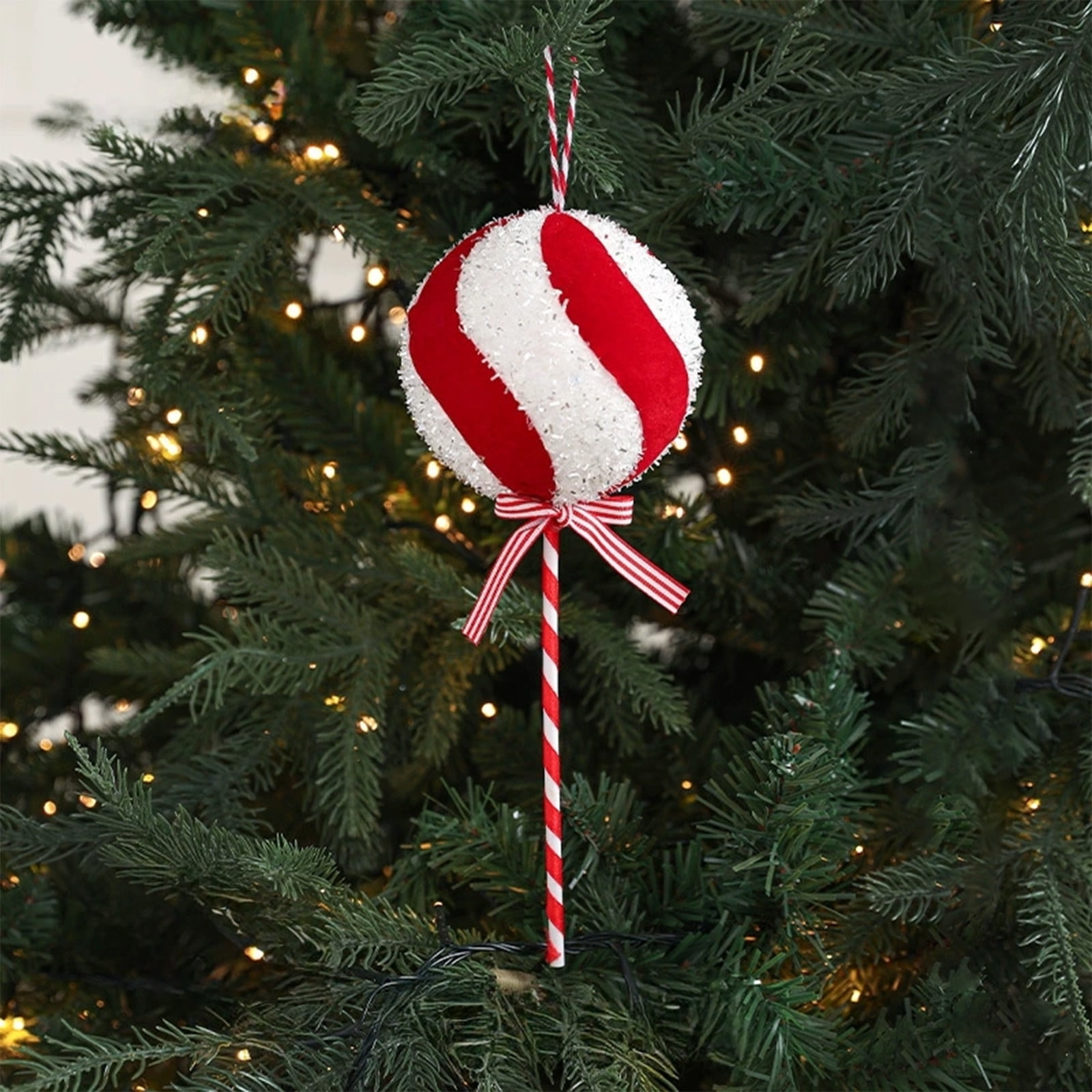 CREATITOY Red White Velvet Candy Christmas Ball Stem Ornaments Tree ...