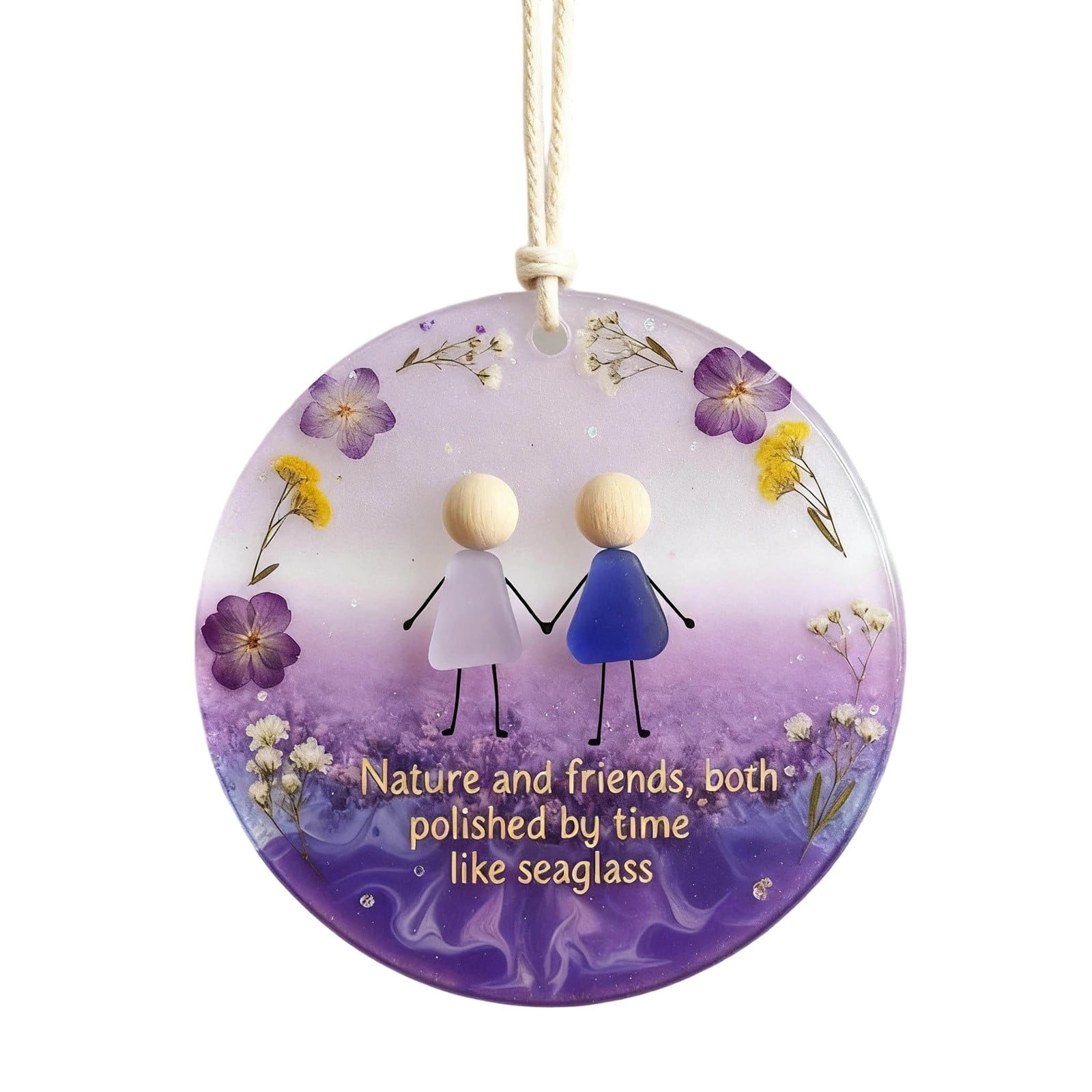 CREATITOY Round Sea Glass Friendship Decorations Beach Theme Ornaments ...
