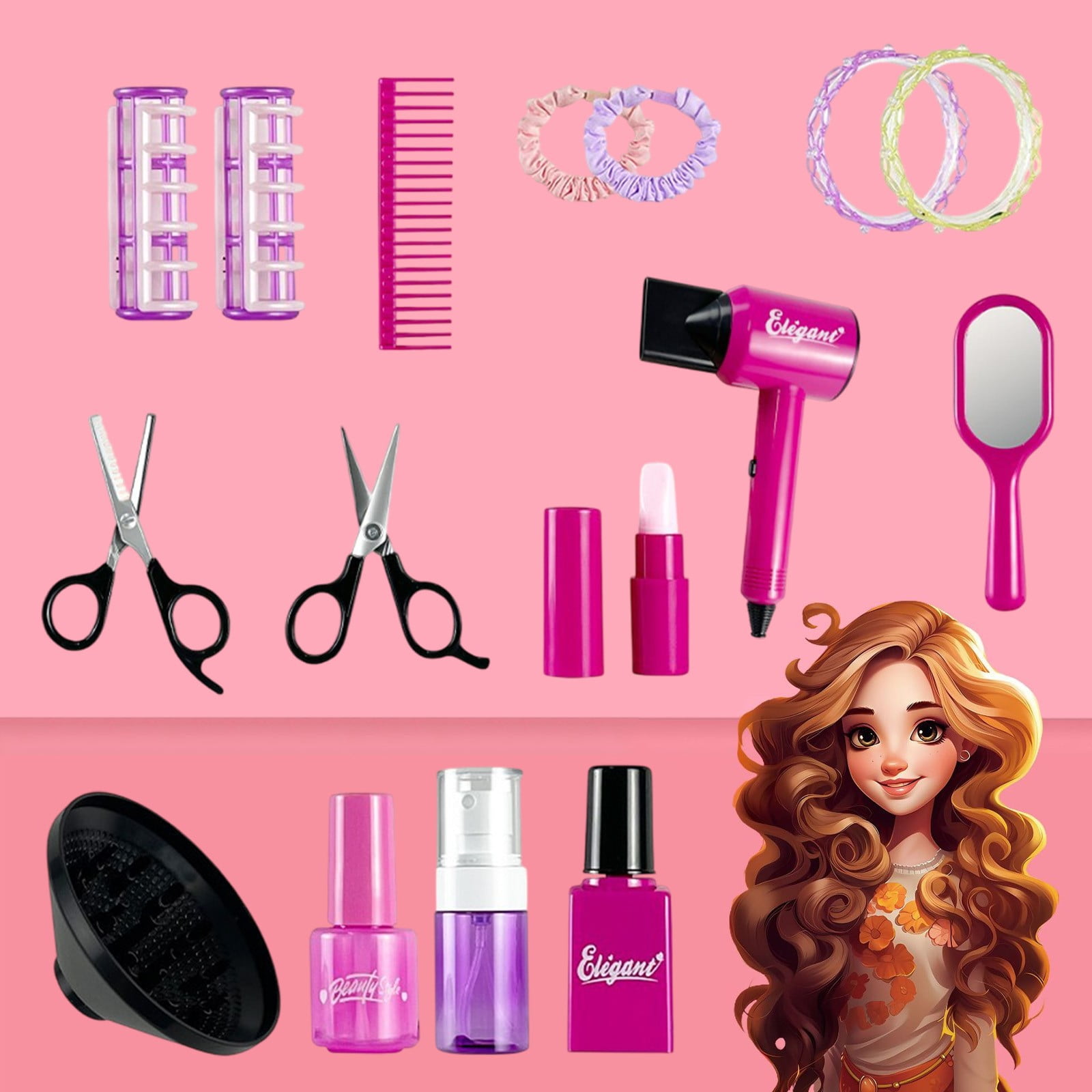 CREATITOY Simulated Hair Cutting Play Set for Kids - Purple Plastic ...