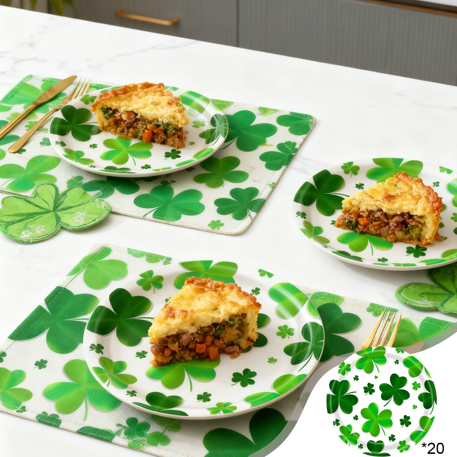 CREATITOY St. Patrick's Day Shamrock Themed Tableware Set Disposable ...