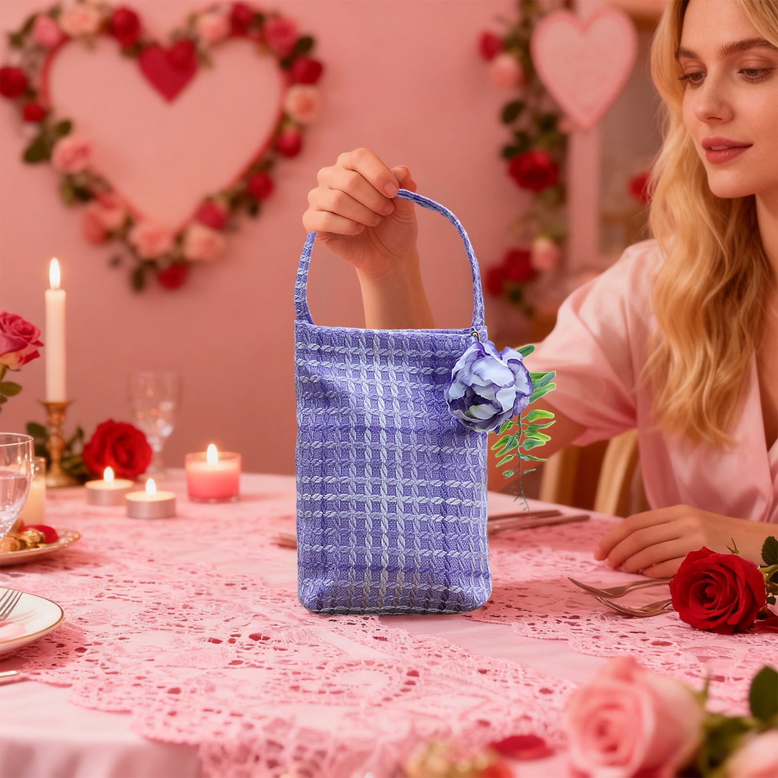 CREATITOY Valentine's Day Fabric Flower Bouquet Box - Handheld Floral ...