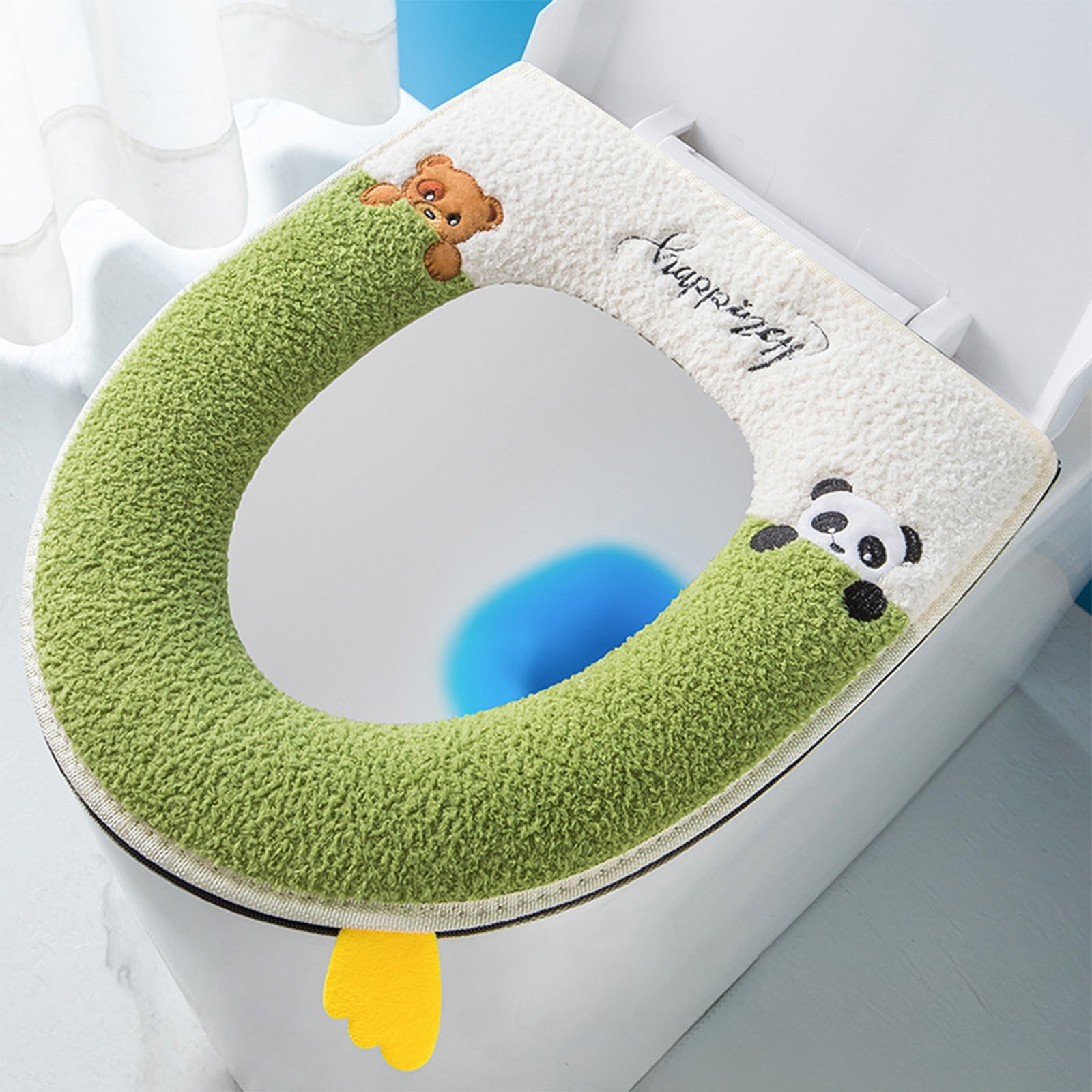 CREATITOY Warm Toilet Seat Cover with Zipper Bear Pattern Soft Pad for ...