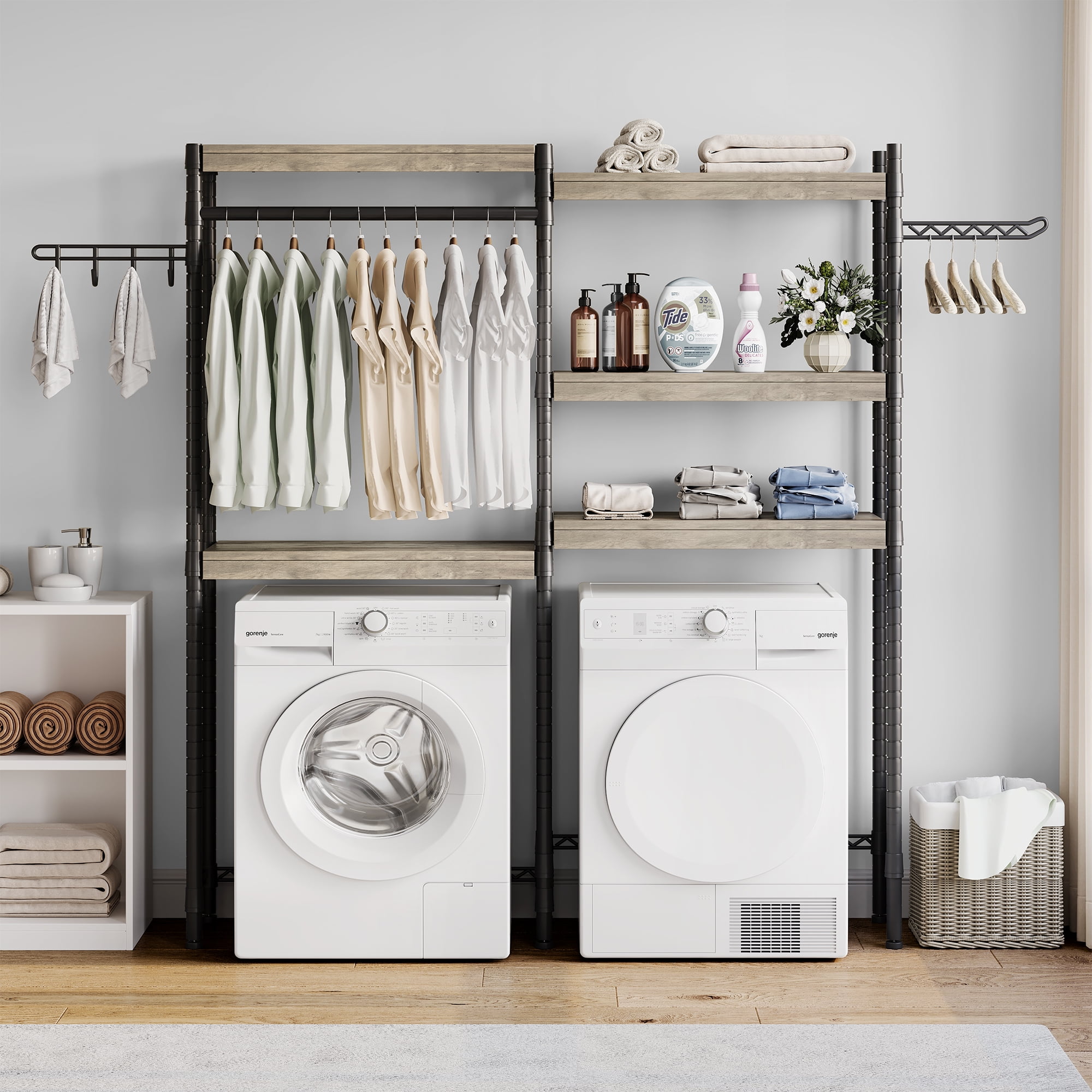 CREATIVE HOBBIES 5-Tier Wood Over The Washer and Dryer Storage Shelf ...