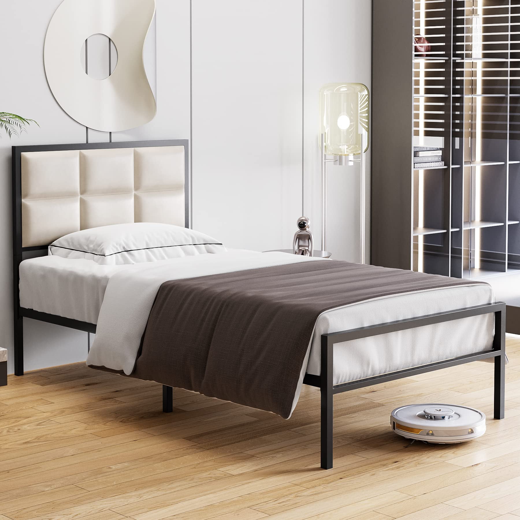 CREATIVE HOBBIES Bed Frame, Faux Leather Platform Bed Frame with ...