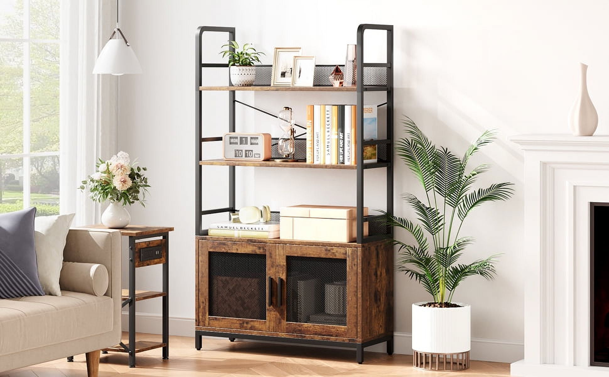 CREATIVE HOBBIES Bookshelf with Doors Industrial Bookcase with 3 Tiers ...