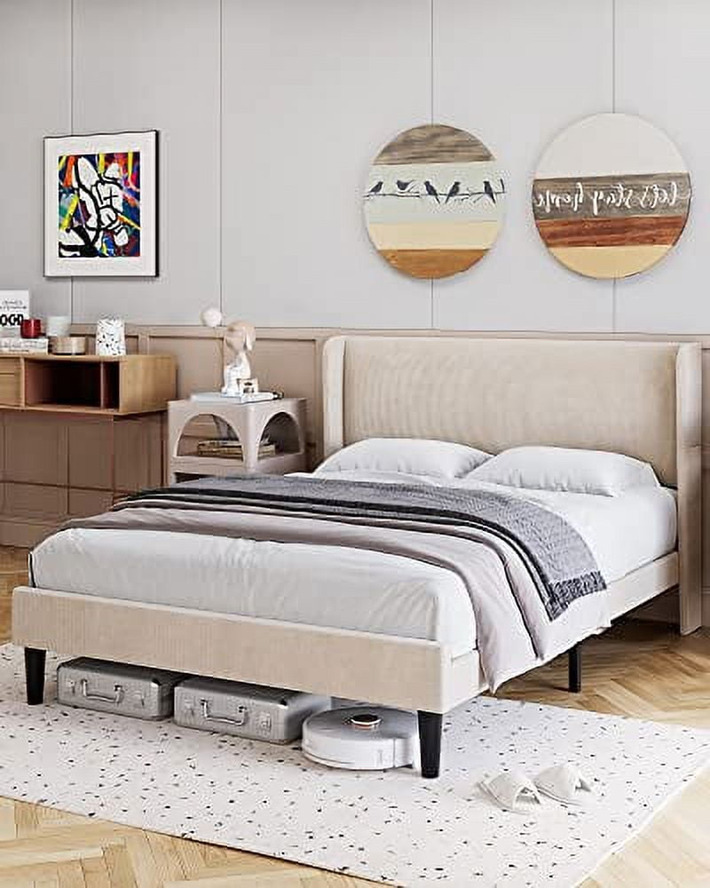 CREATIVE HOBBIES Full Bed Frame, Upholstered Platform Bed with Wingback ...