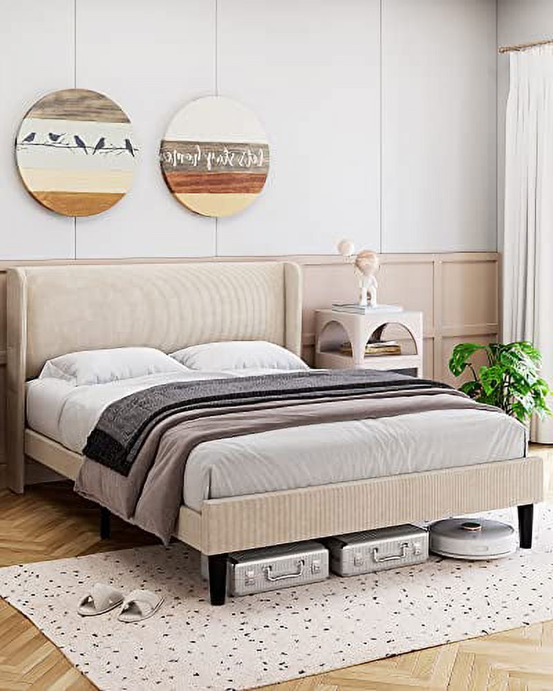 CREATIVE HOBBIES Full Bed Frame, Upholstered Platform Bed with Wingback ...