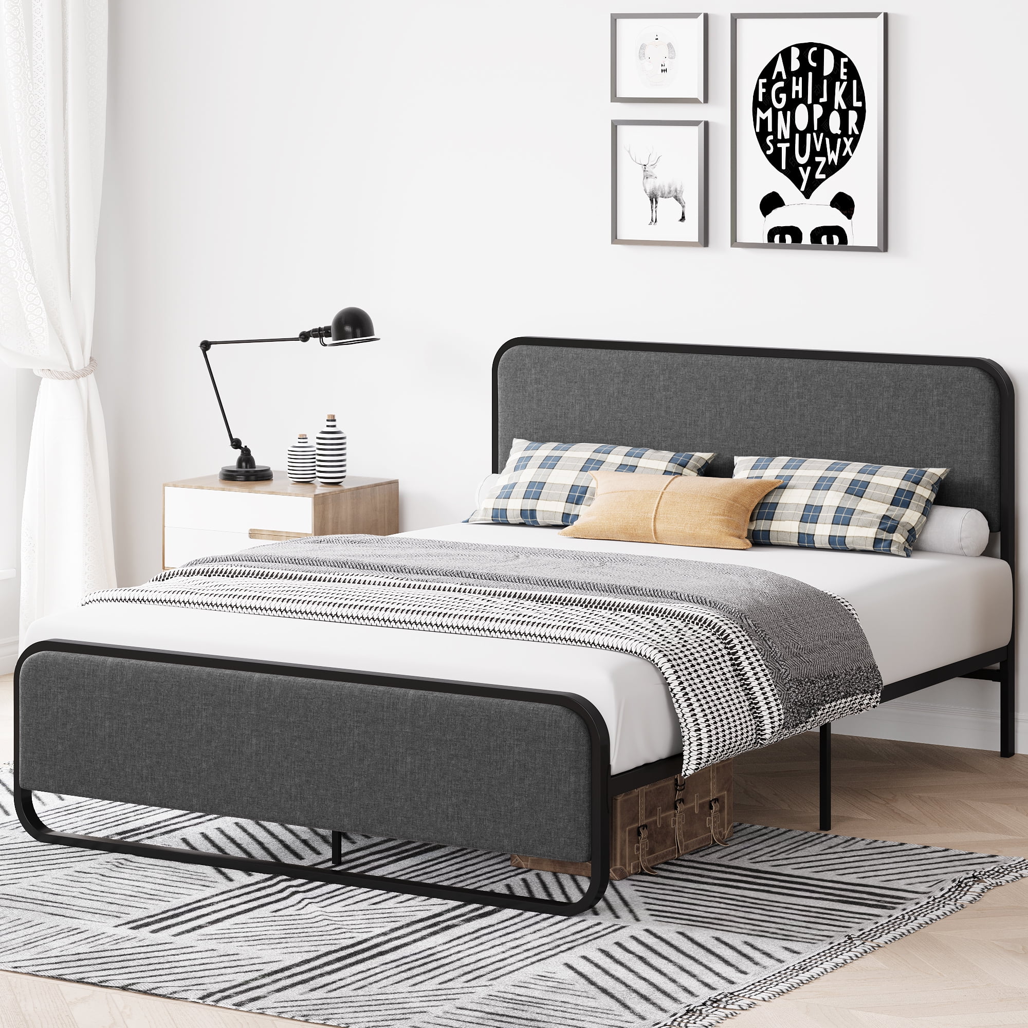 CREATIVE HOBBIES Full Size Bed Frame, Metal Bed Frame with Curved ...
