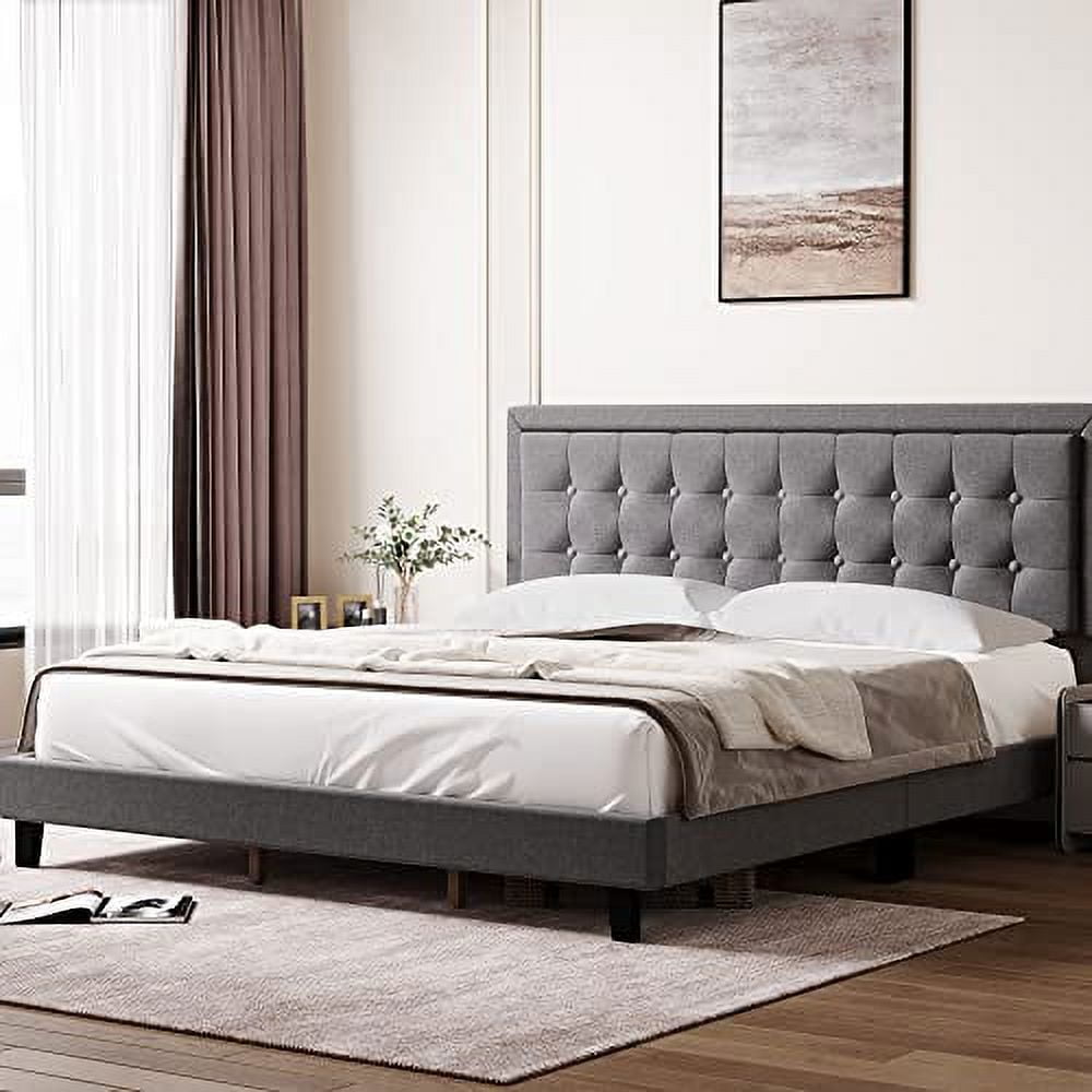 CREATIVE HOBBIES Full Size Bed Frame Modern Upholstered Platform Bed ...