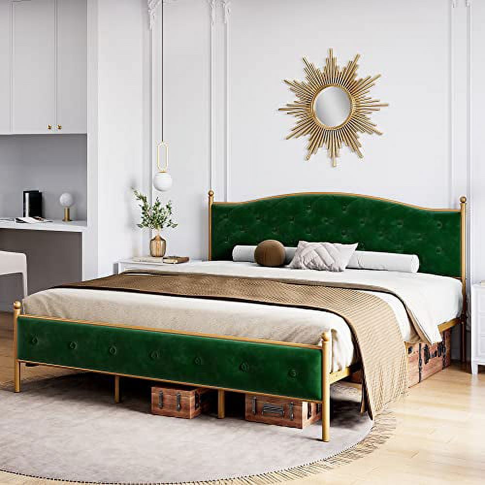 CREATIVE HOBBIES Full Size Bed Frame, Velvet Upholstered Platform Bed ...