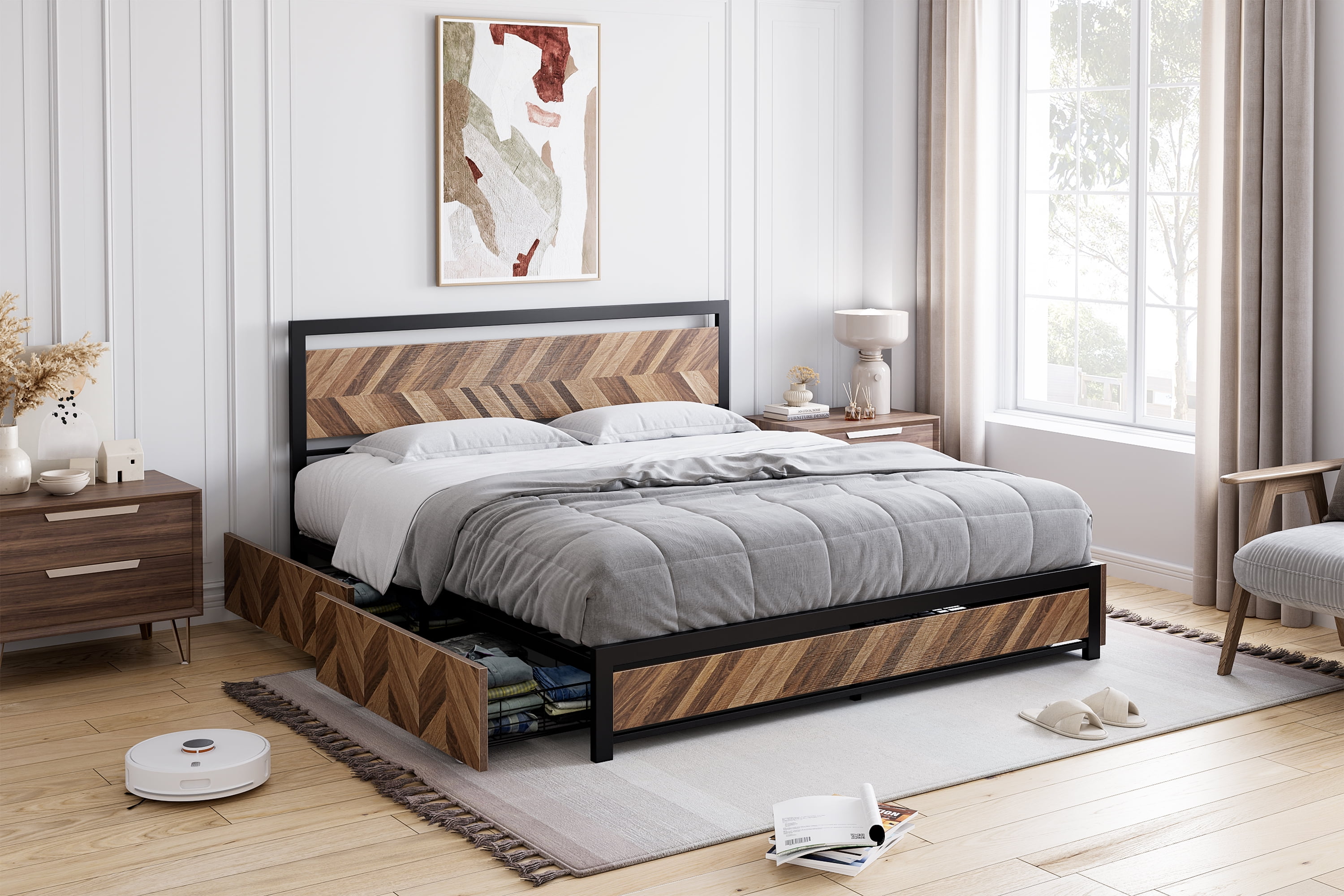 CREATIVE HOBBIES Full Size Bed Frame with 4 Storage Drawers, Metal ...