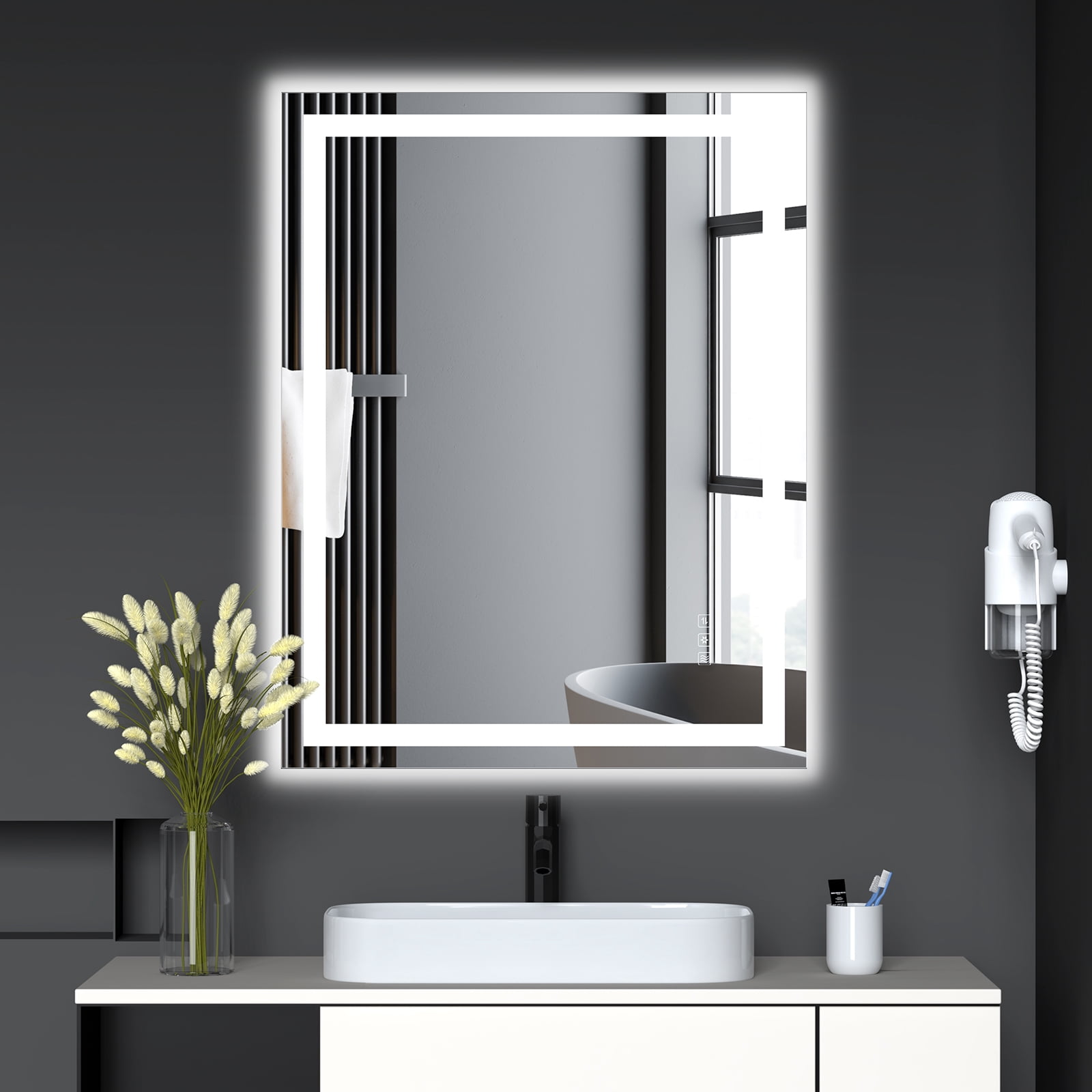 CREATIVE HOBBIES LED Bathroom Mirror 24"x 36" Makeup Mirror with Front ...