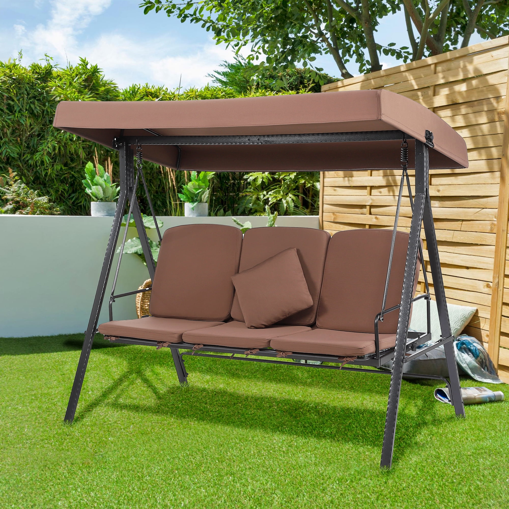 CREATIVE HOBBIES Outdoor Patio Porch Swing with Adjustble Canopy ...
