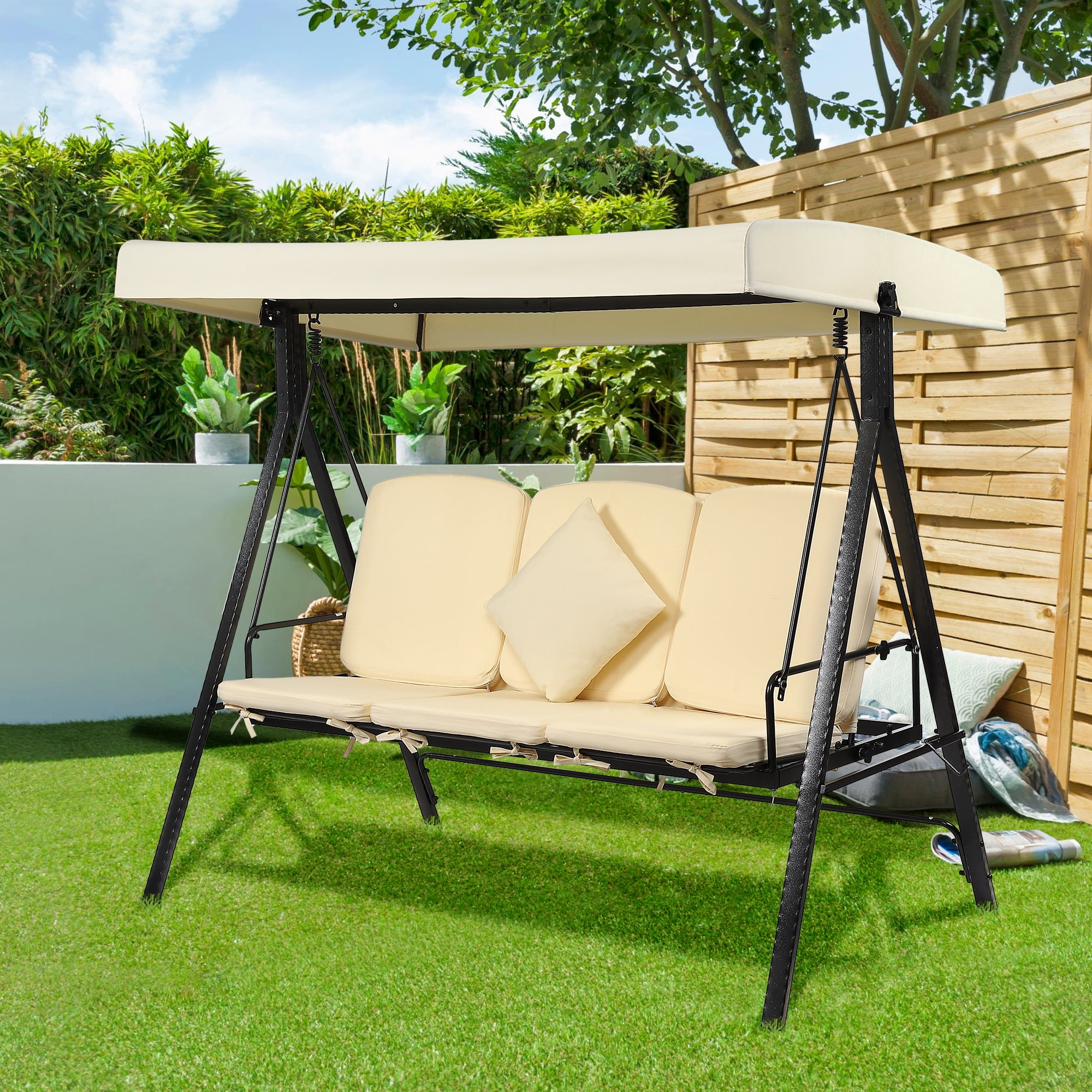CREATIVE HOBBIES Outdoor Patio Porch Swing with Adjustble Canopy ...