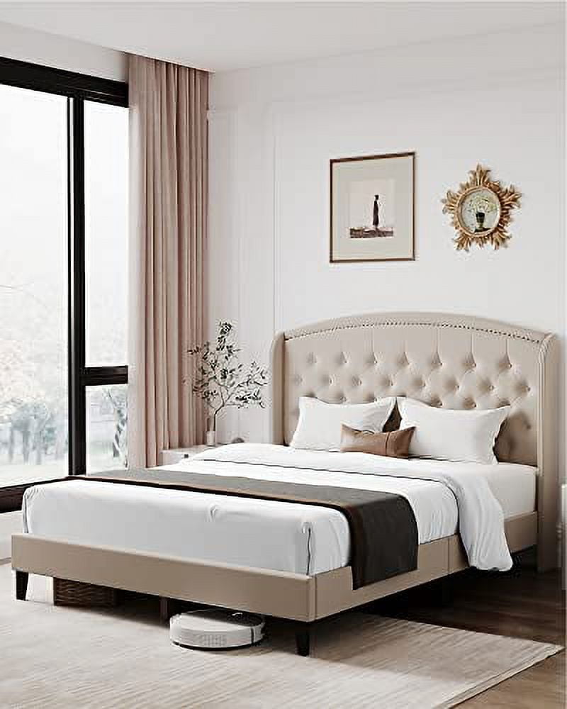 CREATIVE HOBBIES Queen Size Bed Frame, Upholstered Platform Bed with ...