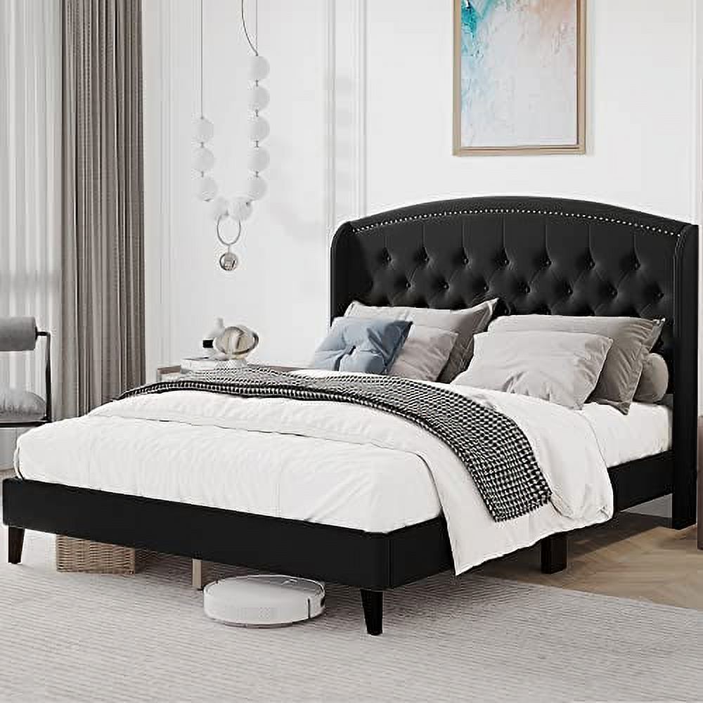 CREATIVE HOBBIES Queen Size Bed Frame, Upholstered Platform Bed with ...