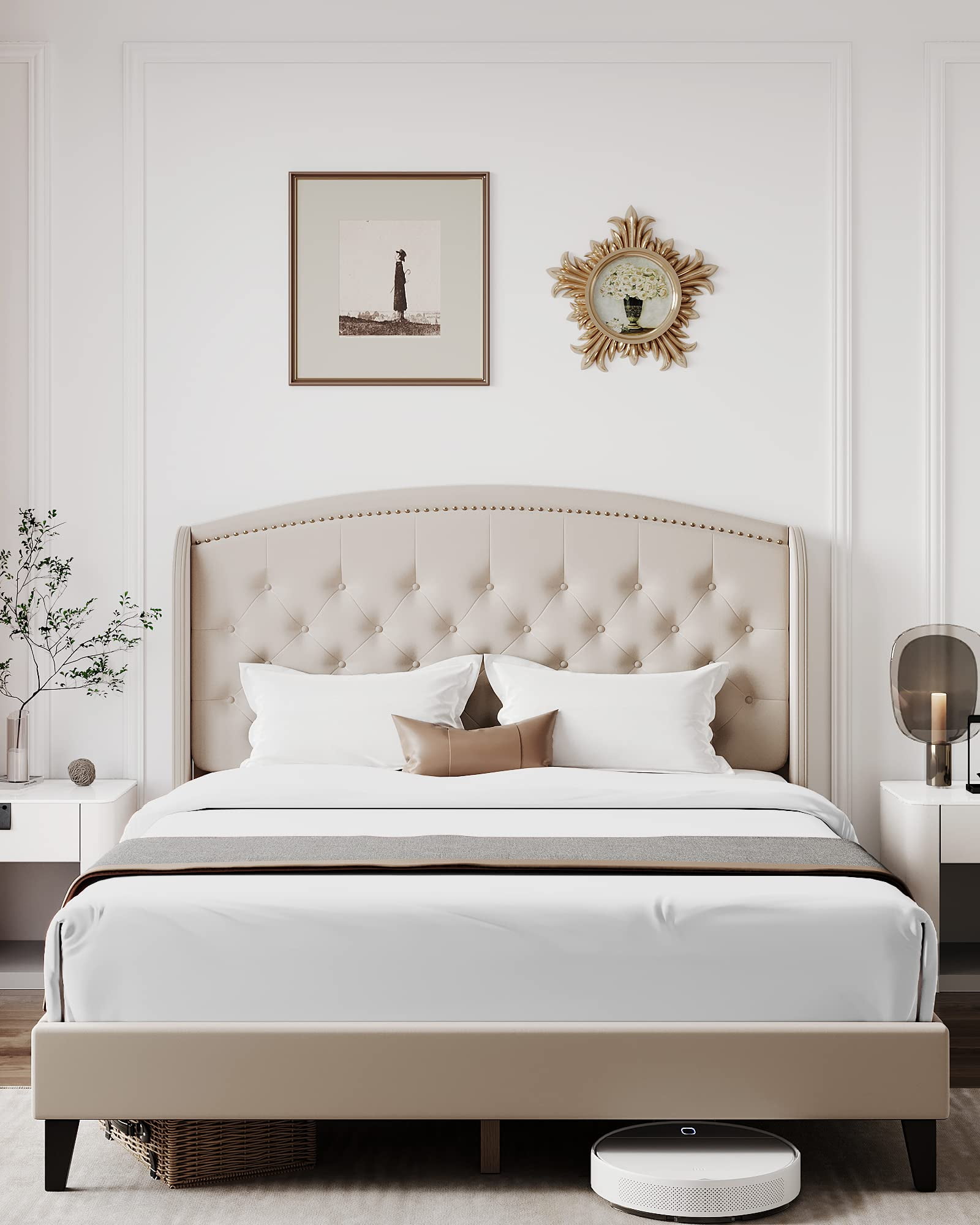 CREATIVE HOBBIES Queen Size Bed Frame, Upholstered Platform Bed with ...