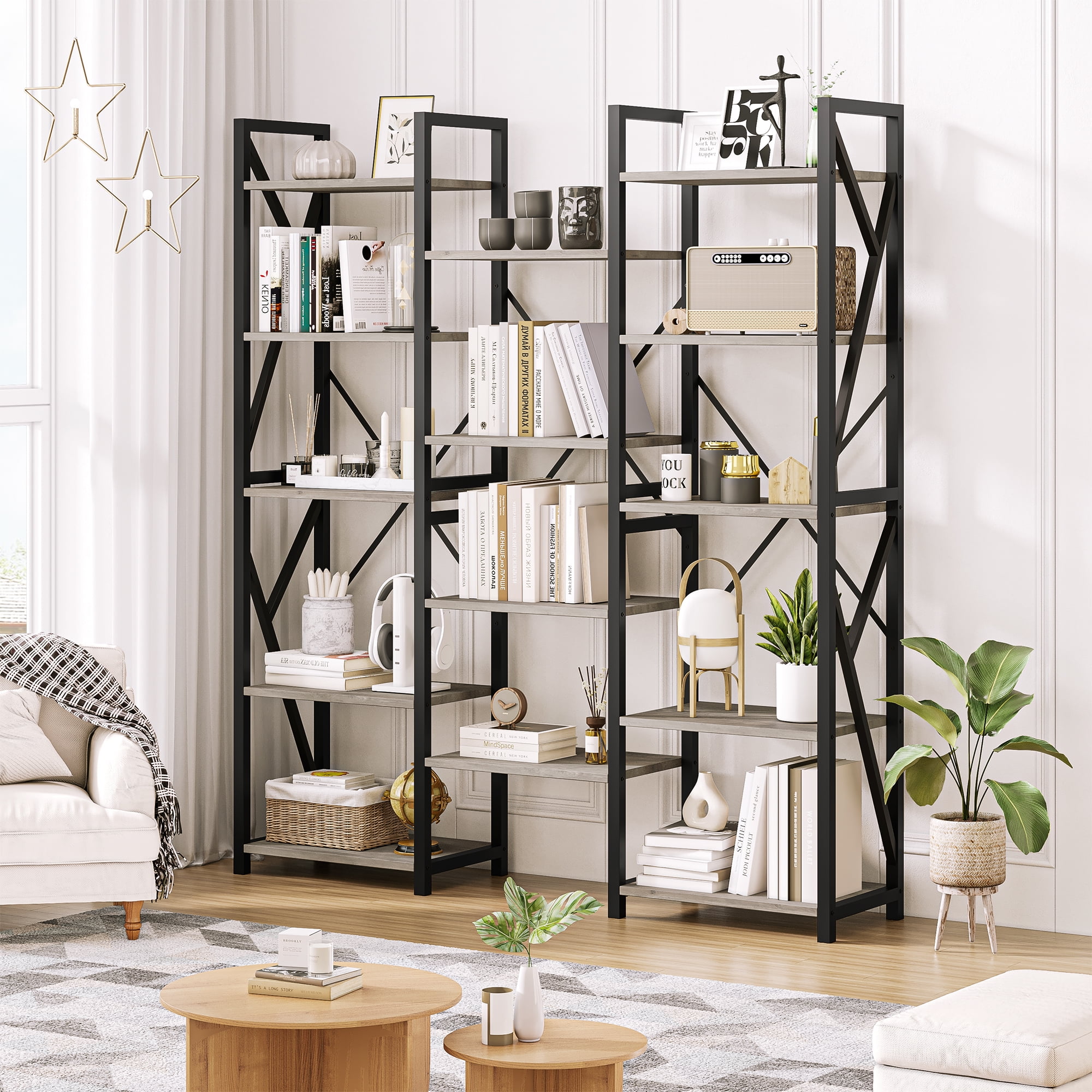 CREATIVE HOBBIES Triple Wide 5 Tier Book Shelf Bookcase with 14 Open ...